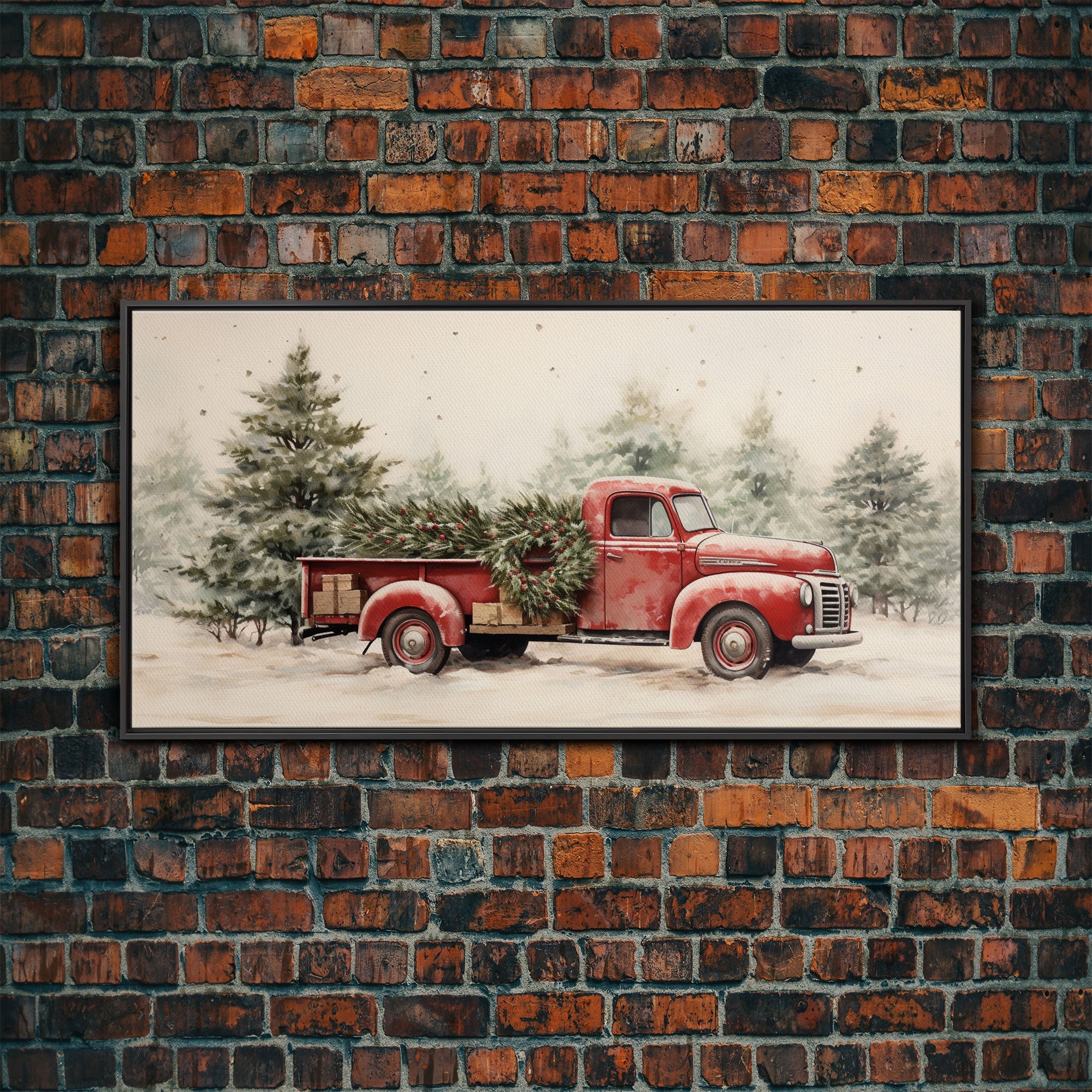 Christmas Tree Delivery - Framed Canvas Print - Vintage Style Farmhous