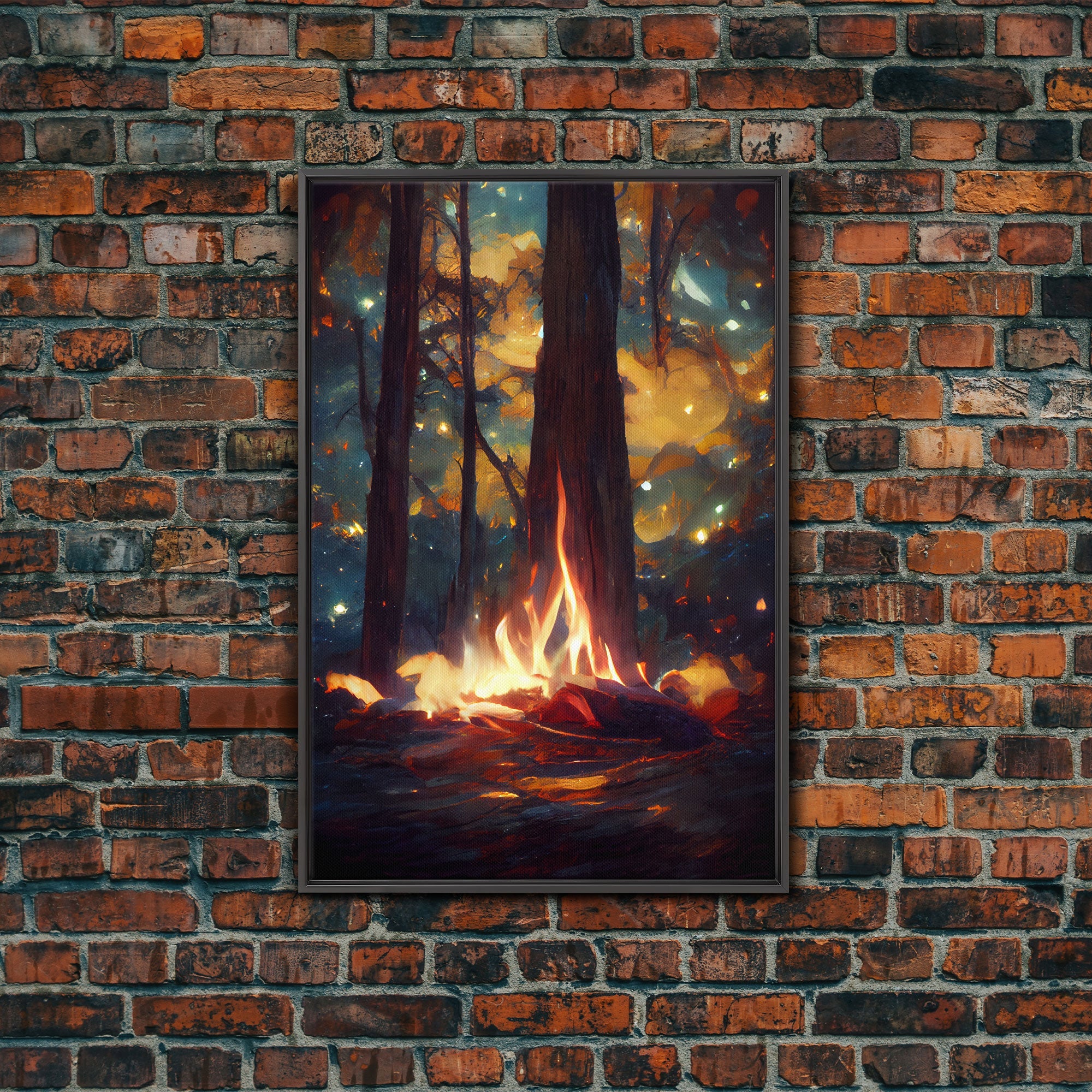Abstract Campfire Art, Framed Canvas Print, Ready To Hang Framed Wall