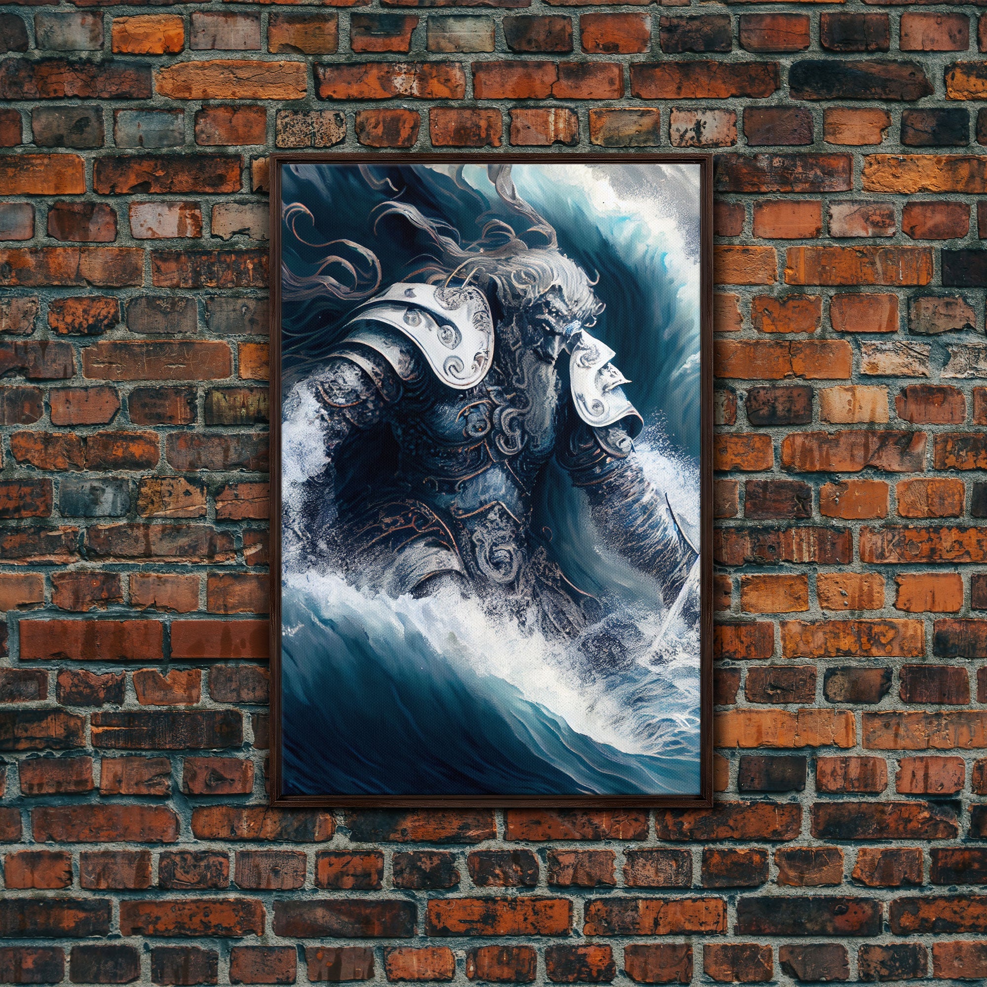Poseidon, god of the sea, Greek mythology art, framed canvas print