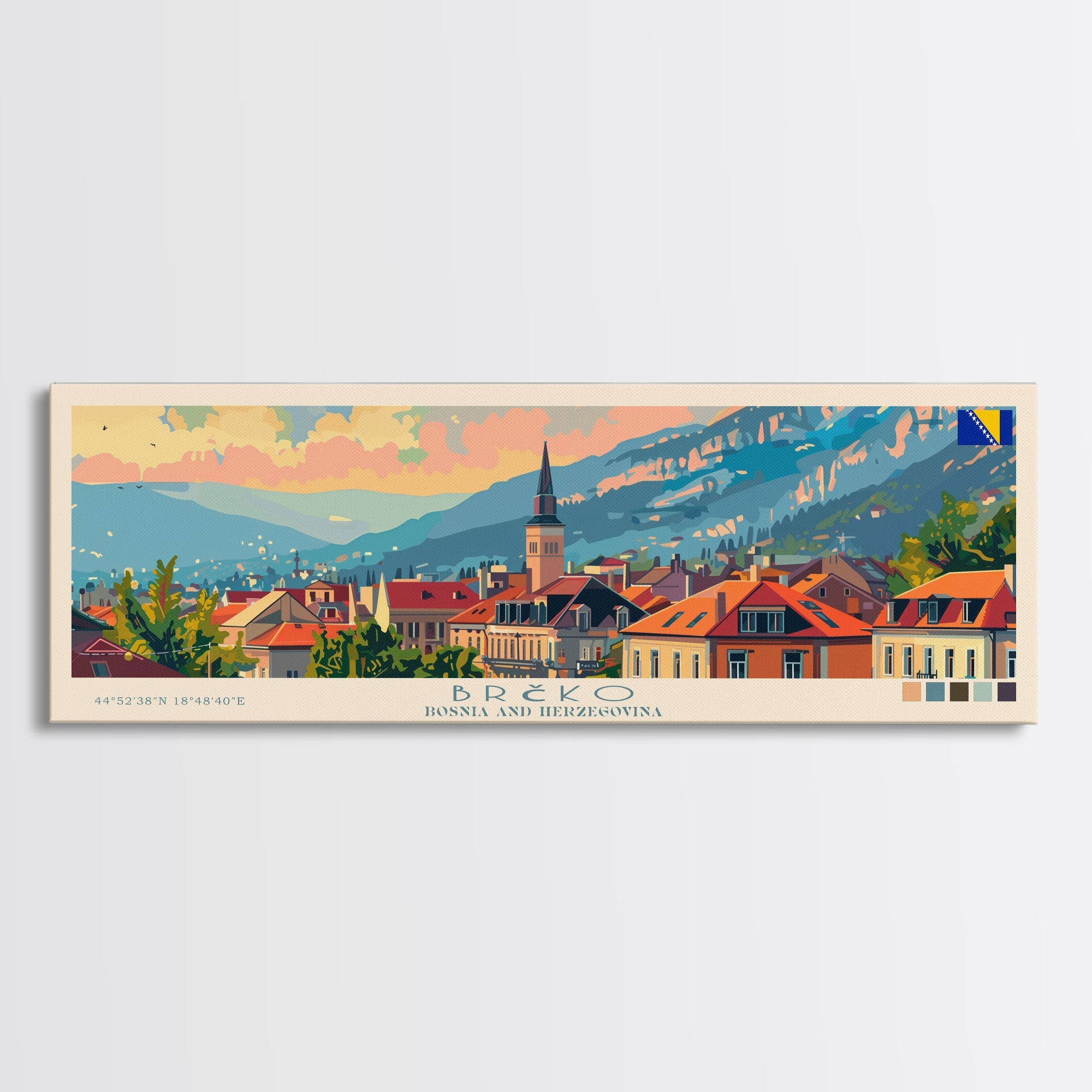 Brčko Bosnia Wall Art, Panoramic Travel Poster, Panoramic Framed Canva