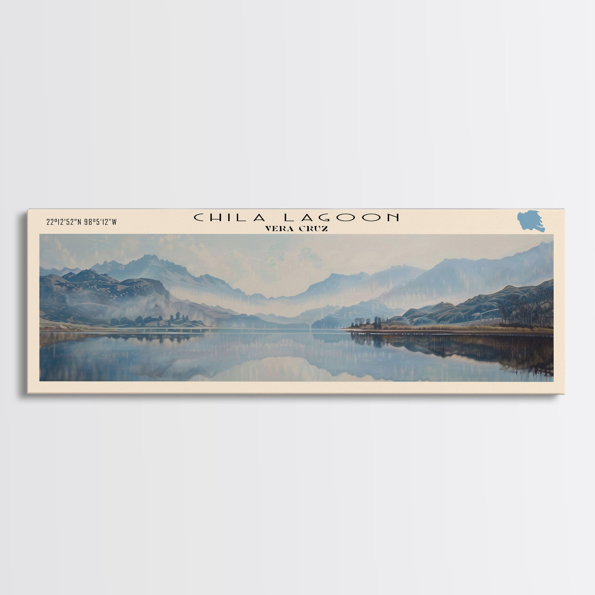 Chila Lagoon Framed Canvas Print, Panoramic Lake House Decor, Wide Wal