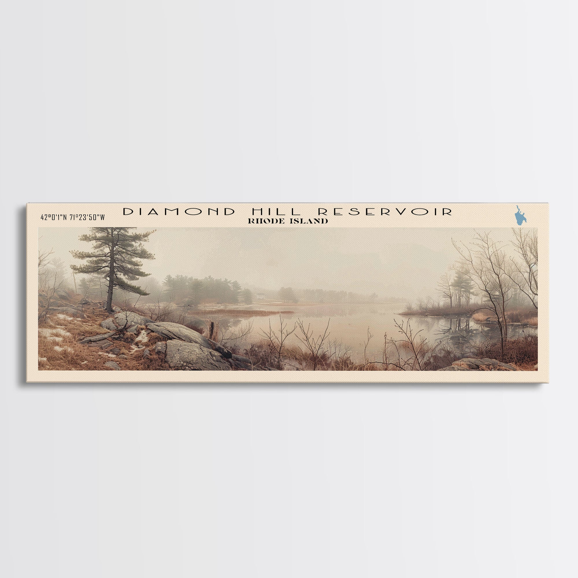 Diamond Hill Reservoir Rhode Island Framed Canvas Print, Panoramic Lak