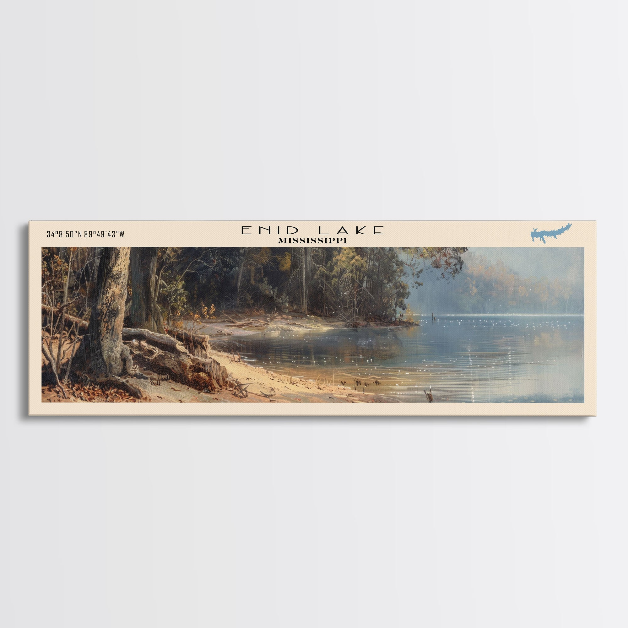 Enid Lake Mississippi Framed Canvas Print, Lake House Decor, Panoramic