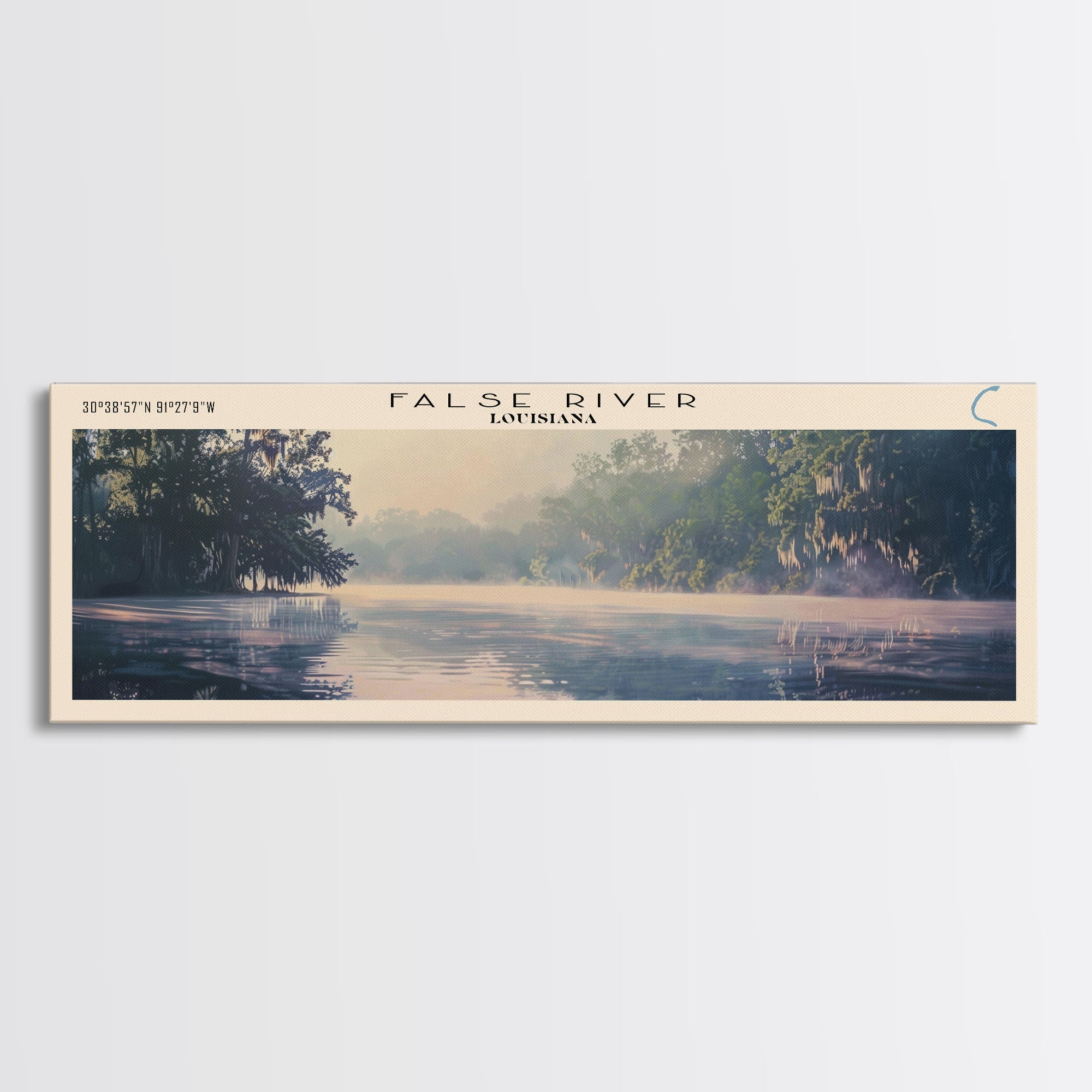 False River Louisiana Framed Canvas Print, Lake House Decor, Panoramic