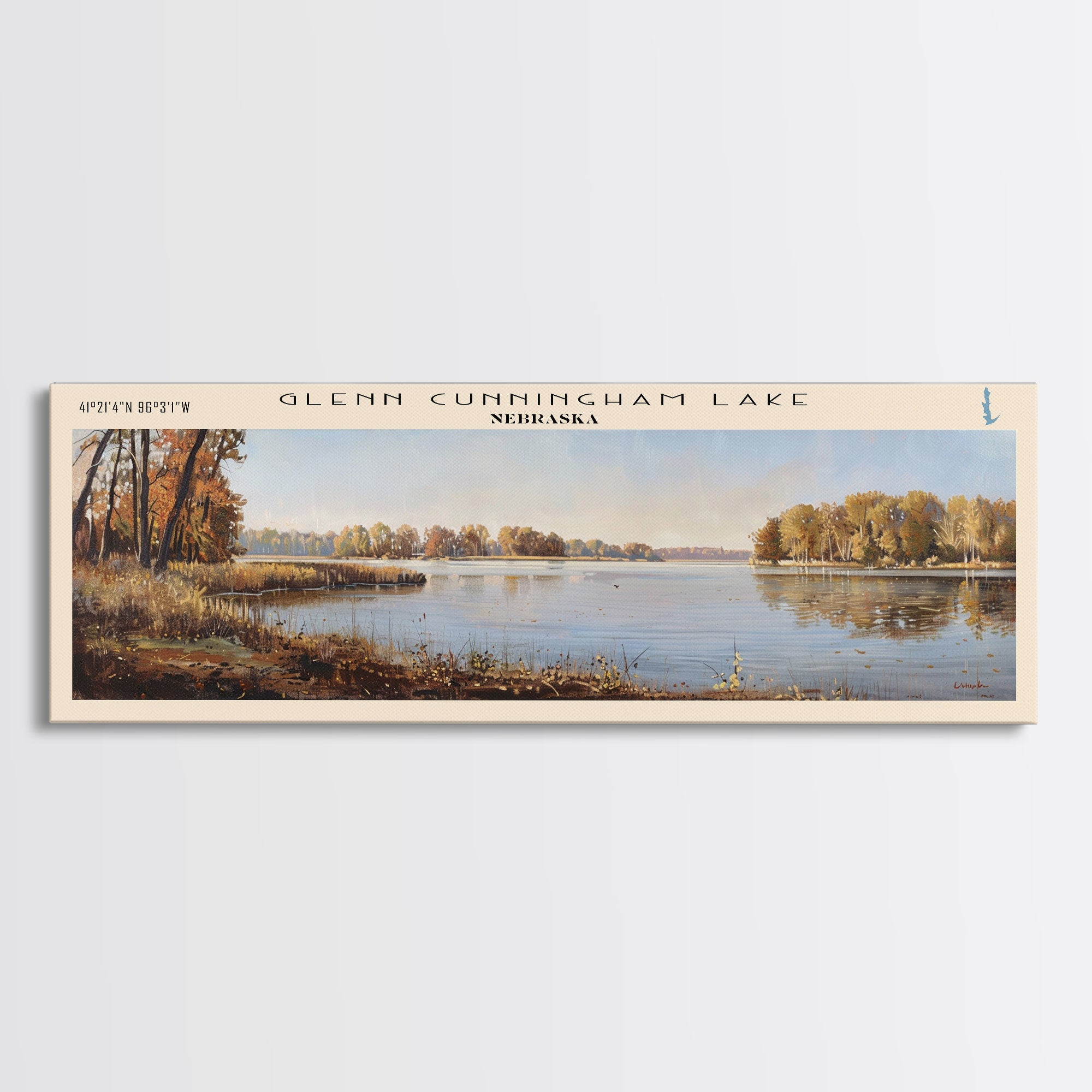 Glenn Cunningham Lake Nebraska Framed Canvas Print, Lake House Art, Pa