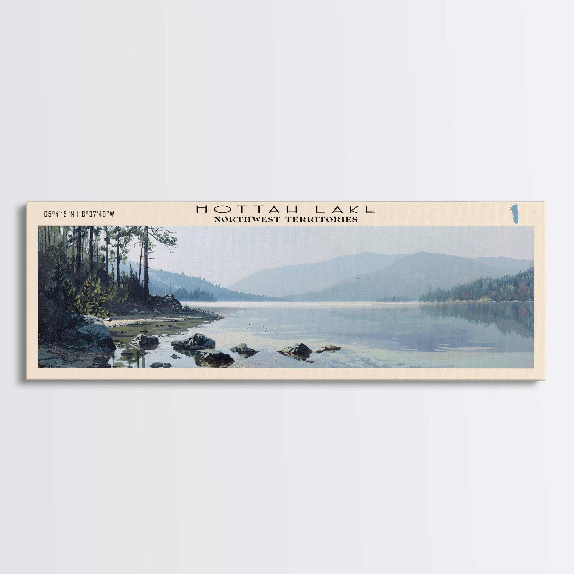 Hottah Lake Framed Canvas Print, Panoramic Lake House Decor, Wall Art,