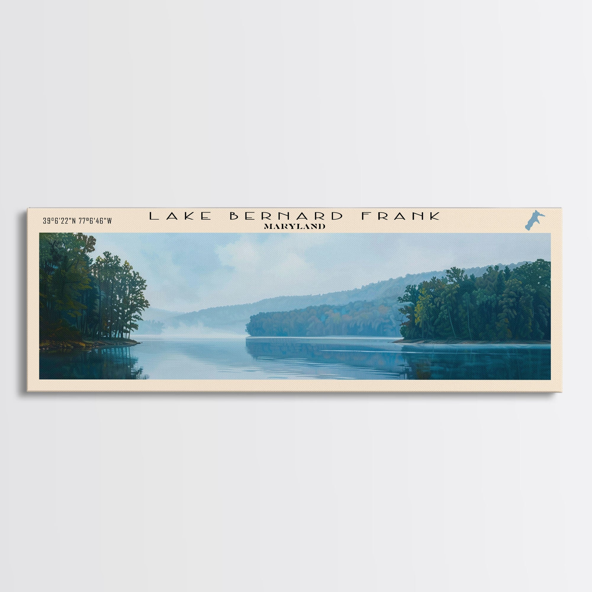 Lake Bernard Frank Maryland Framed Canvas Print, Lake House Art, Panor