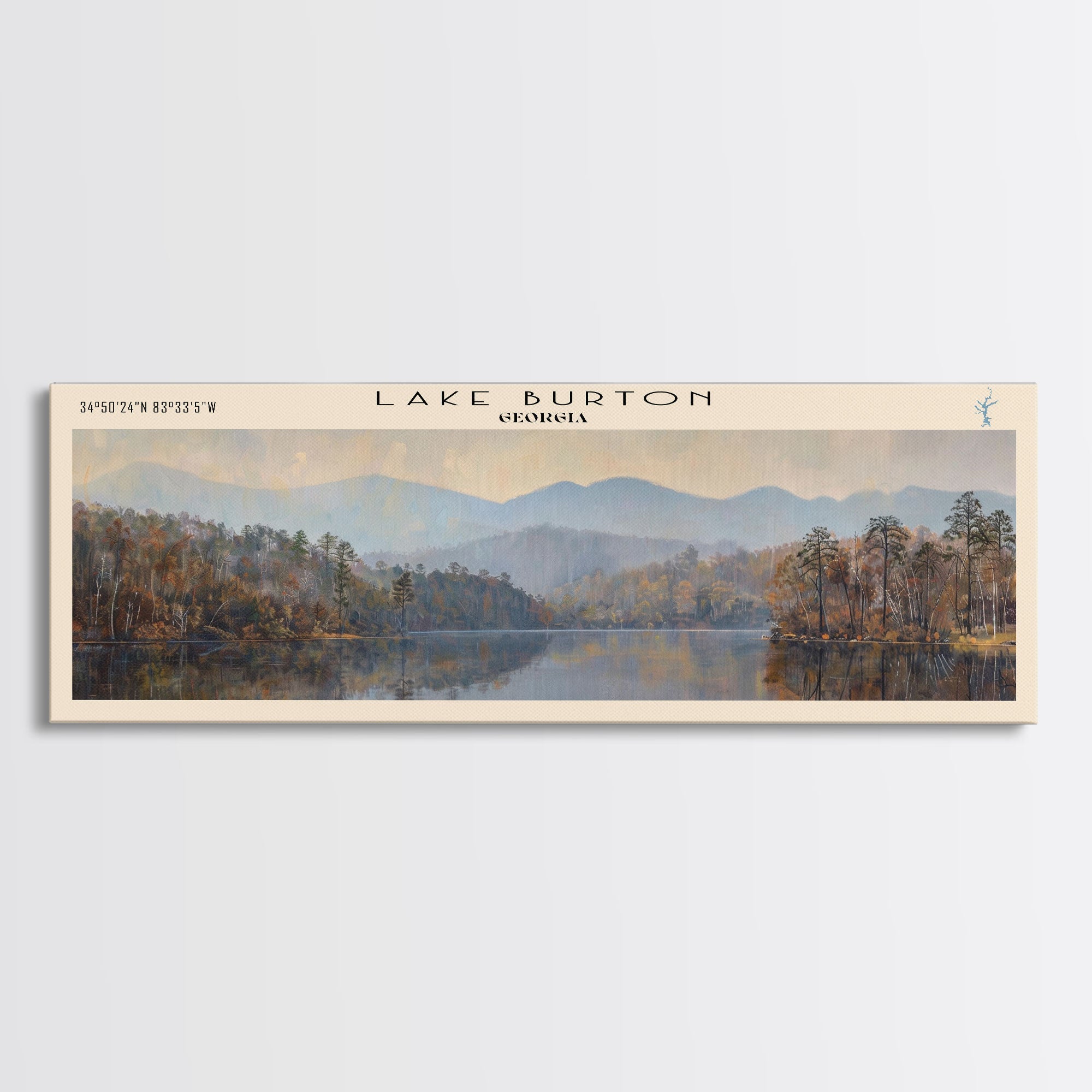 Lake Burton Georgia Framed Canvas Print, Lake House Art, Panoramic Wal