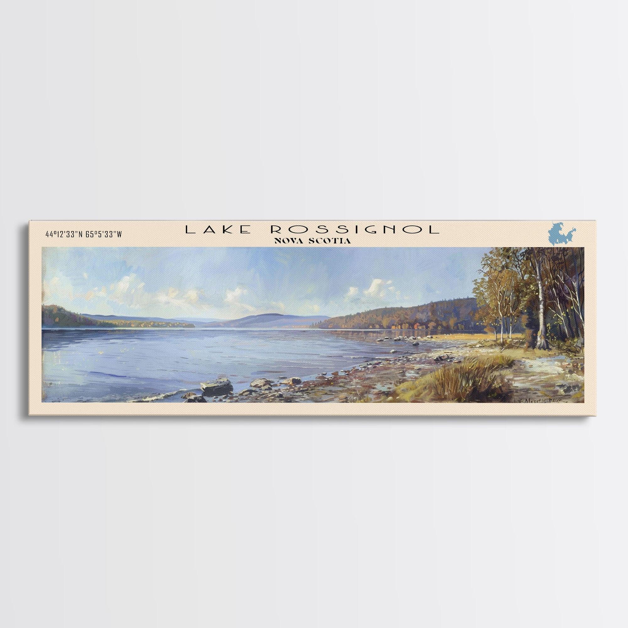 Lake Rossignol Framed Canvas Print, Lake House Decor, Panoramic Wall A