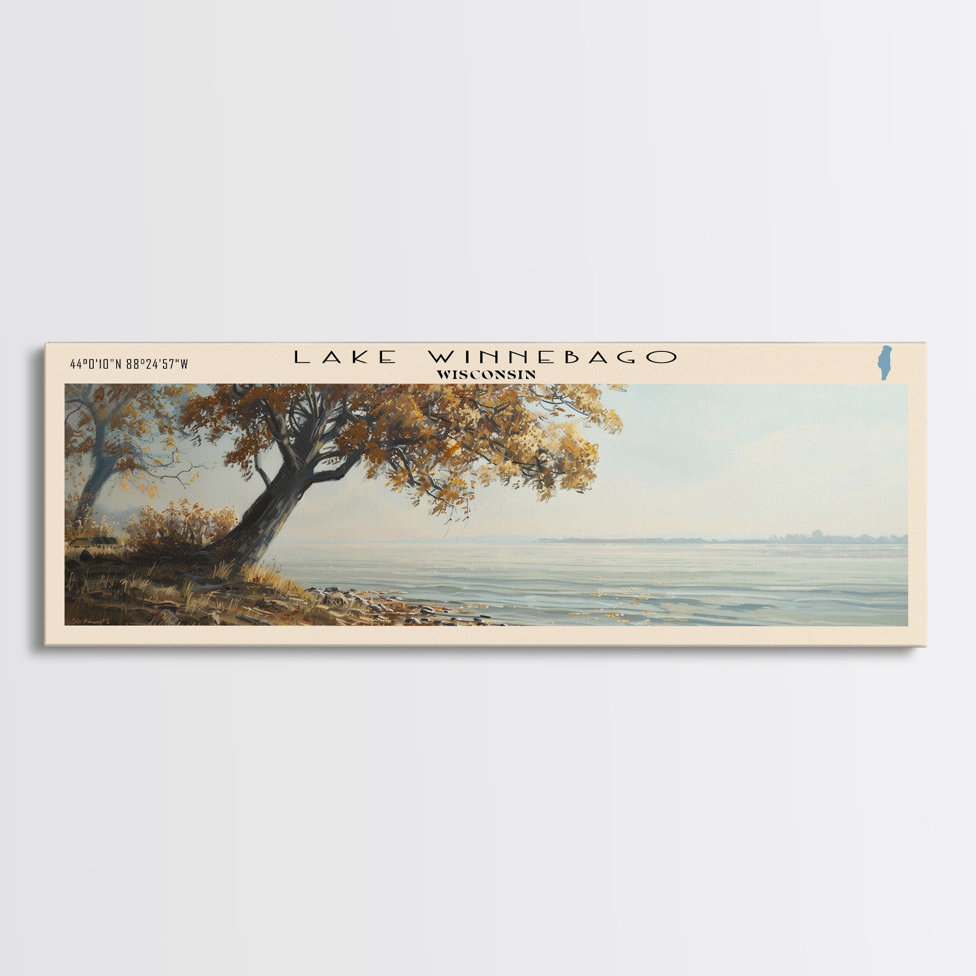 Lake Winnebago Framed Canvas Print Lake House Decor Panoramic Wall A