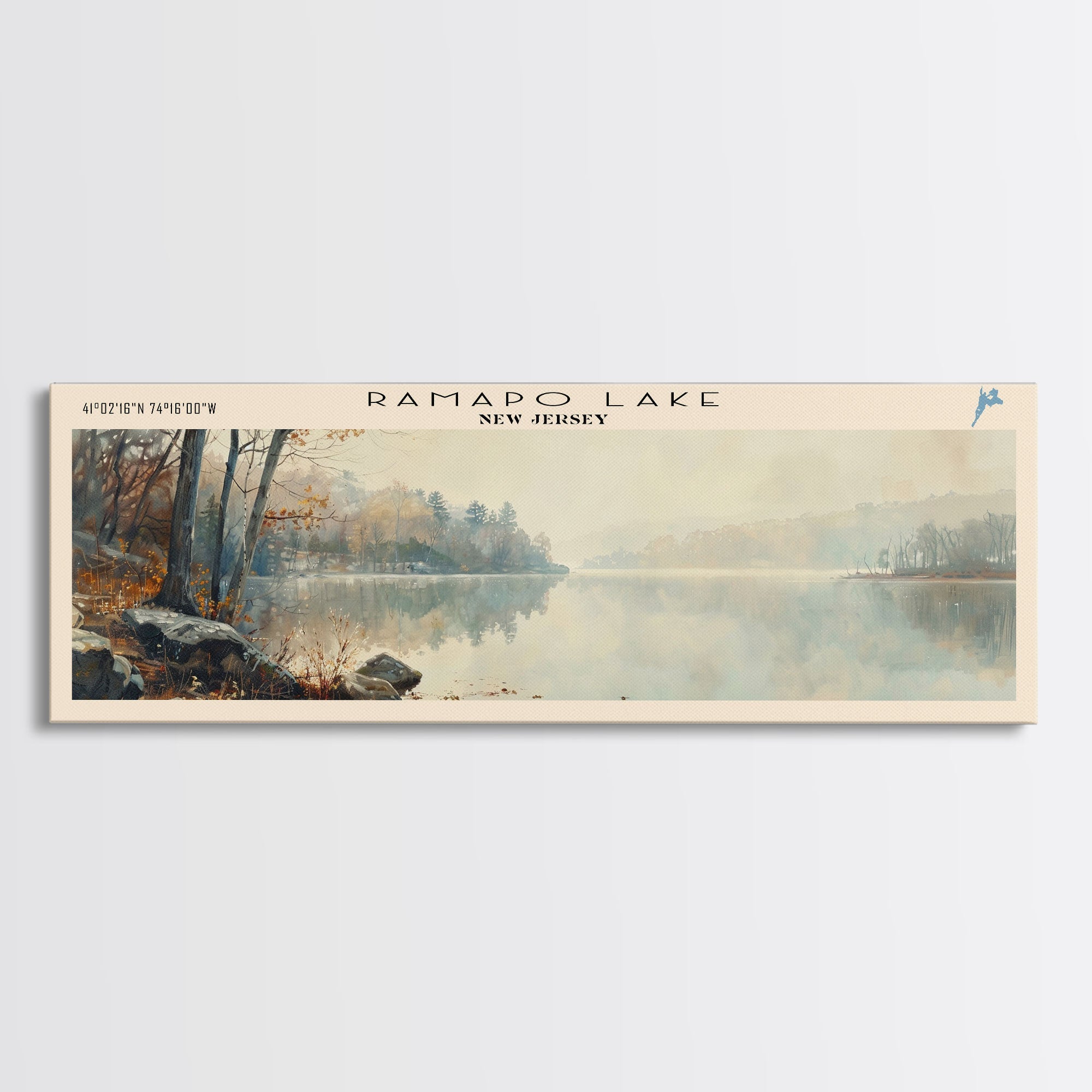 Ramapo Lake New Jersey Framed Canvas Print, Lake House Decor, Panorami