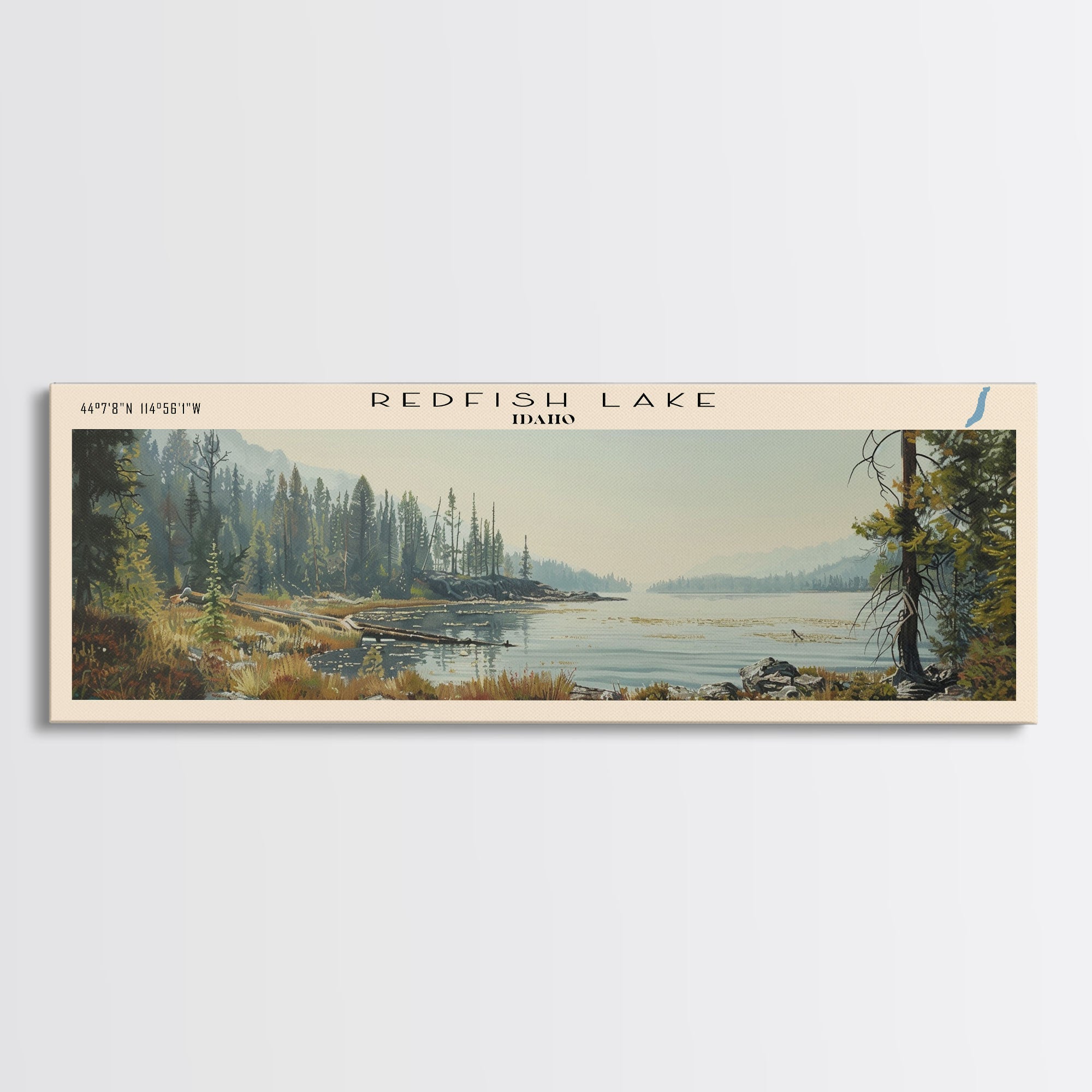 Redfish Lake Idaho Framed Canvas Print, Lake House Decor, Panoramic Wa