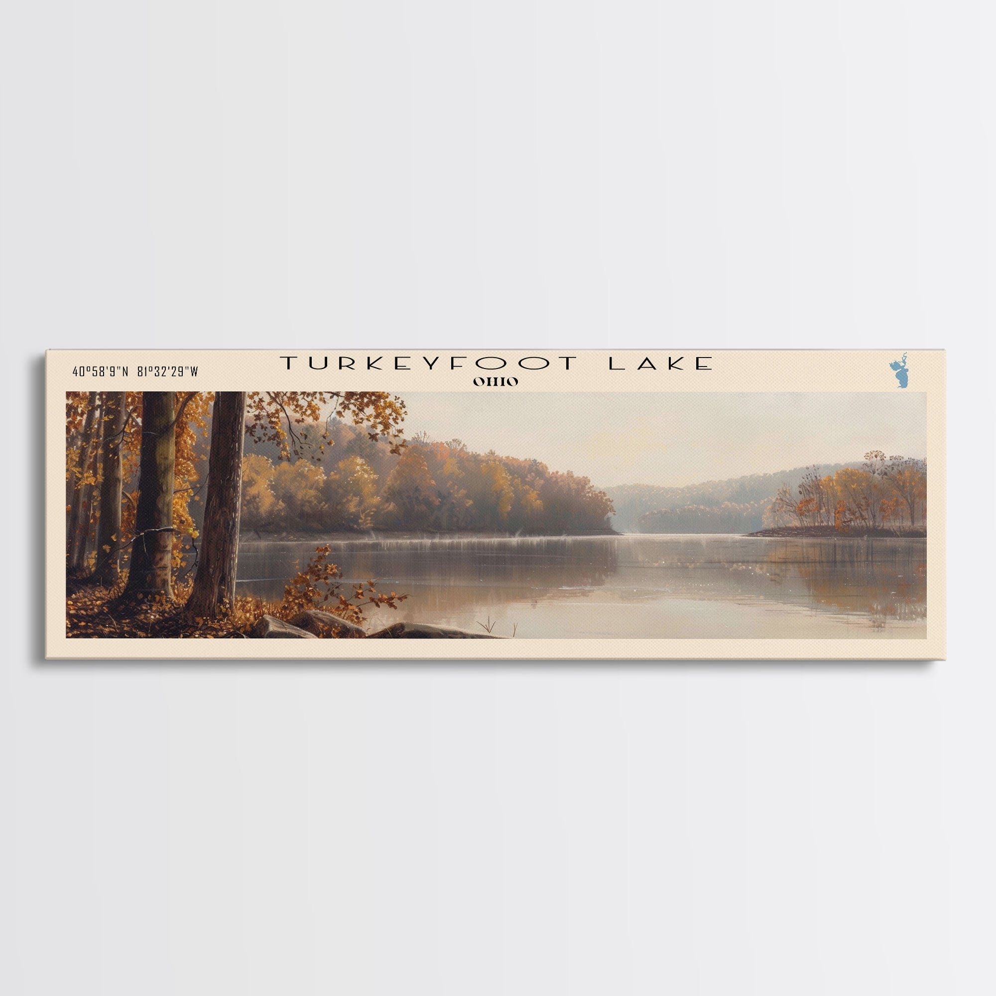 Turkeyfoot Lake Ohio Panoramic Wall Art, Framed Canvas Print, Lake Hou