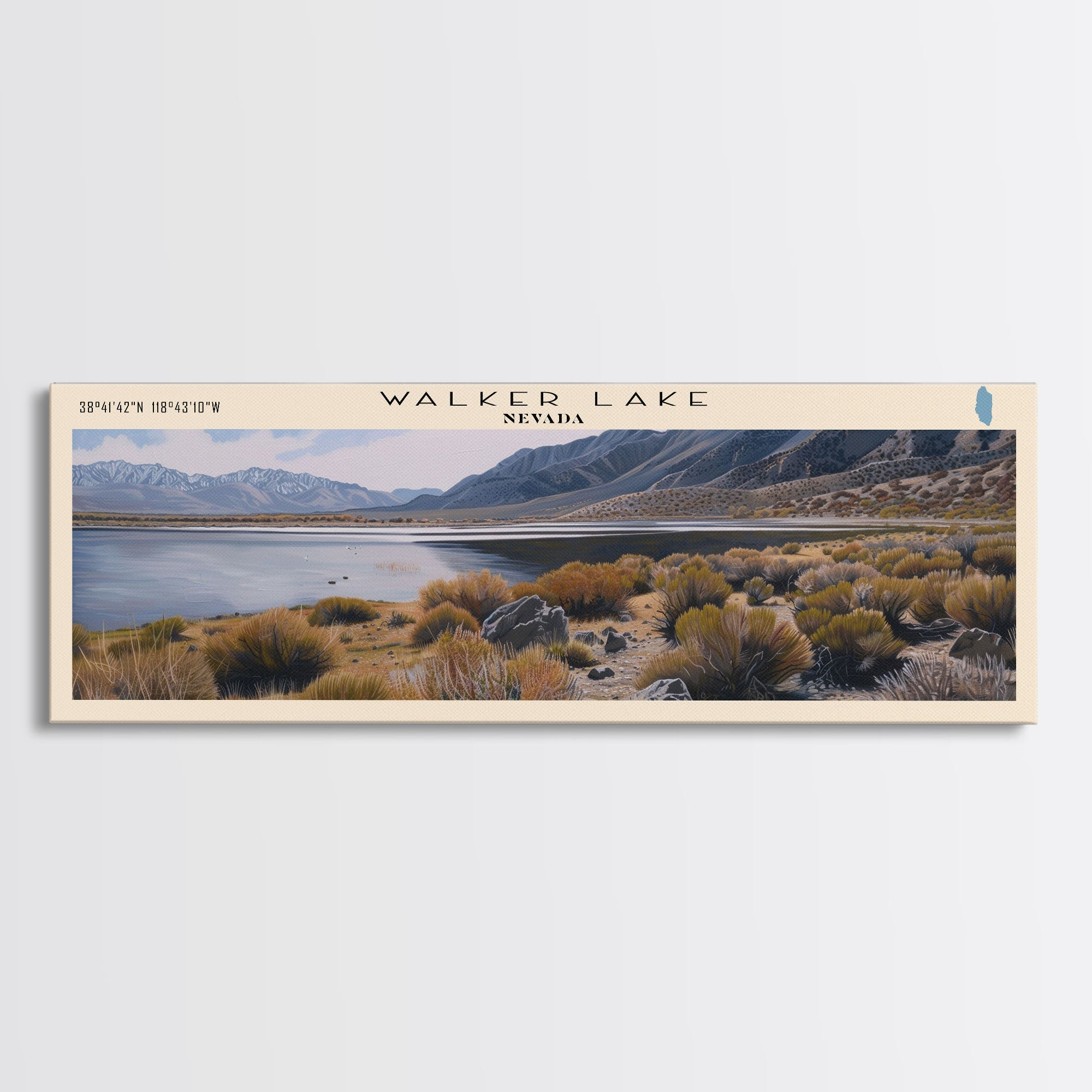 Walker Lake USA Nevada Panoramic Wall Art, Framed Canvas Print, Lake H
