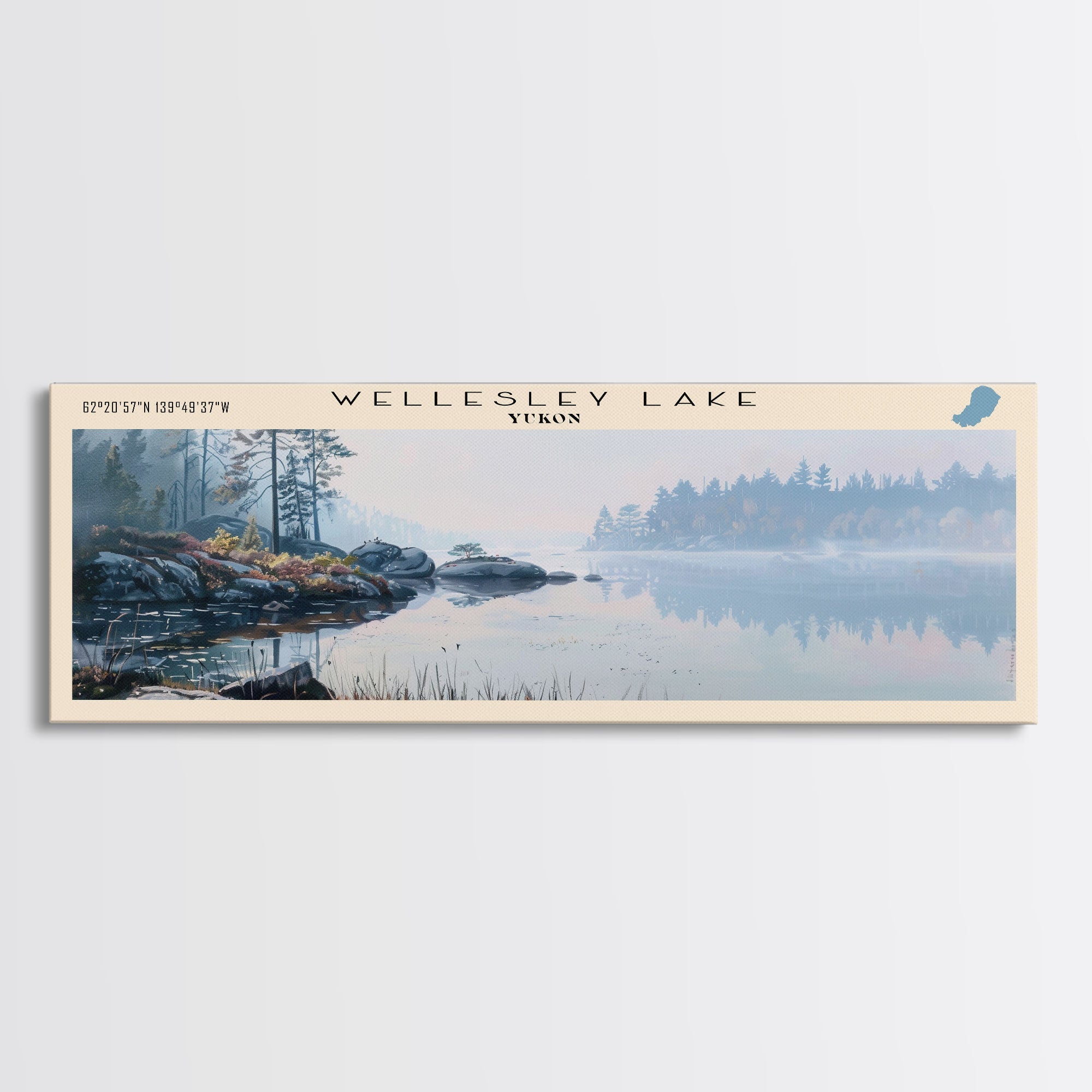 Wellesley Lake Panoramic Wall Art, Framed Canvas Print, Lake House Dec