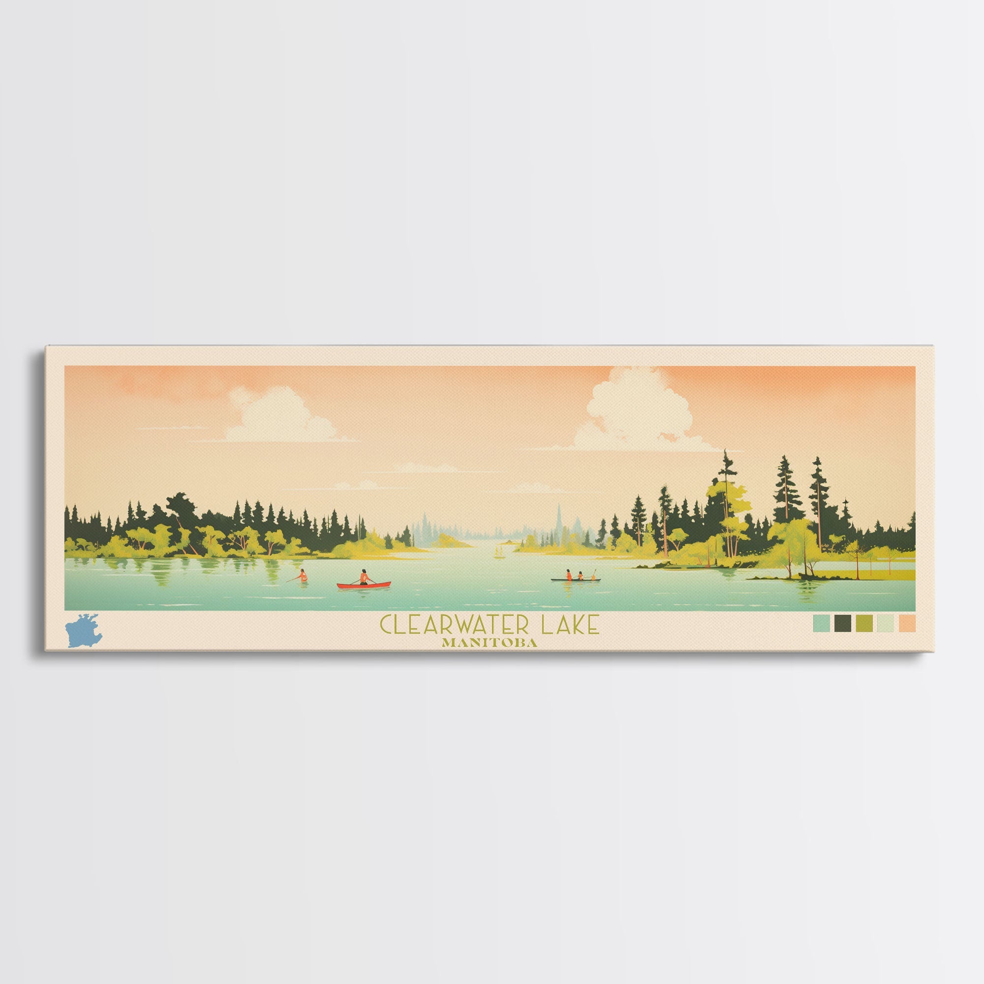 Clearwater Lake Manitoba Framed Canvas Print, Midcentury Modern Panora
