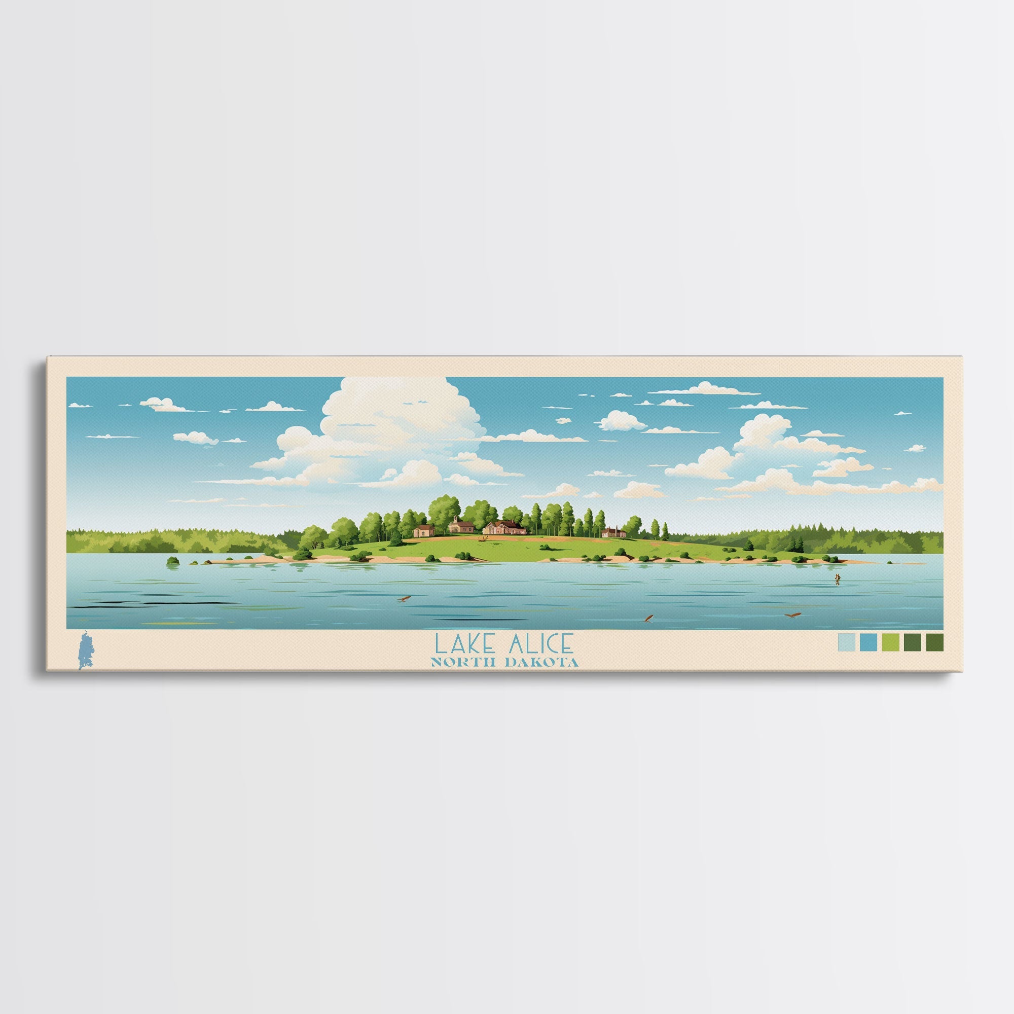 Lake Alice North Dakota Framed Canvas Print, Panoramic Wall Art, Midce