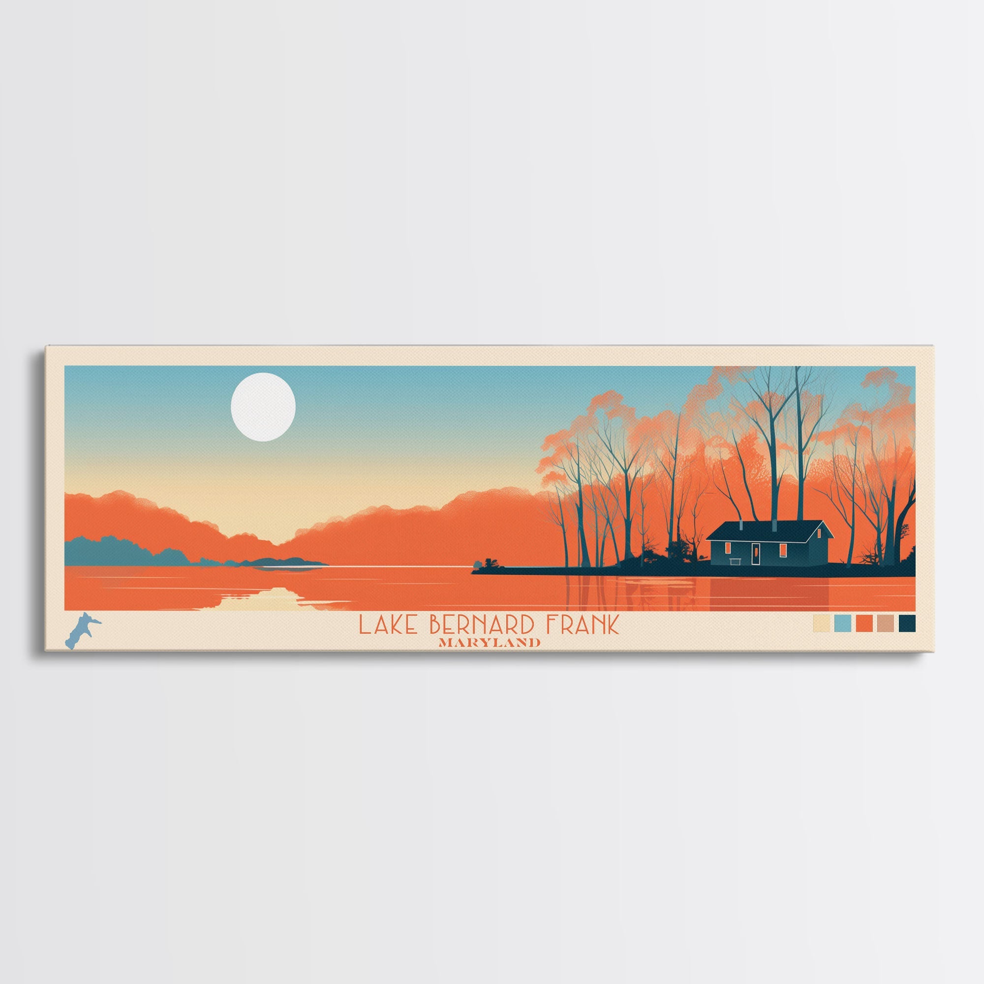 Lake Bernard Frank Maryland Framed Canvas Print, Panoramic Art, Midcen