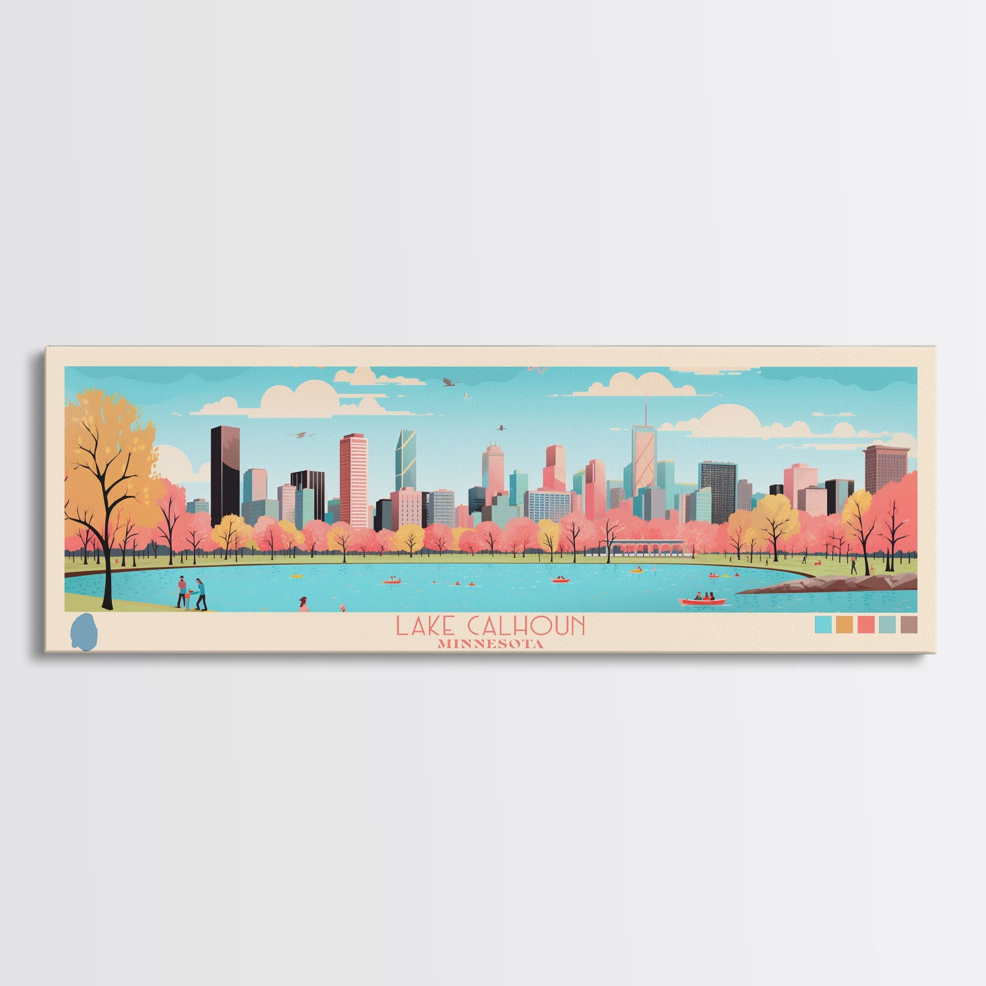 Lake Calhoun Minnesota Framed Canvas Print, Panoramic Wall Art, Midcen