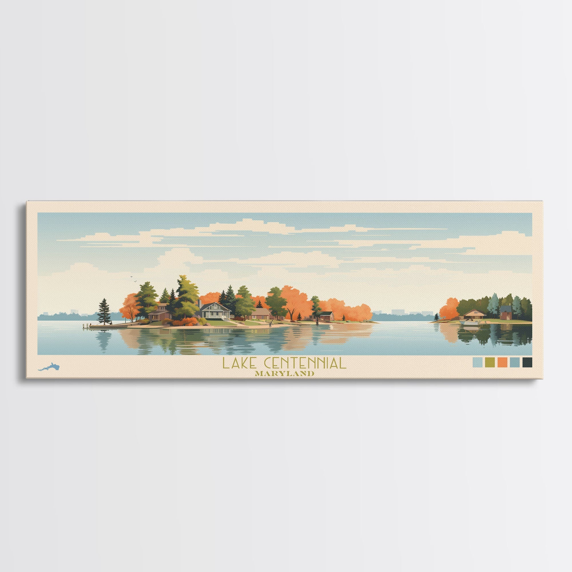 Lake Centennial Maryland Framed Canvas Print, Panoramic Wall Art, Midc