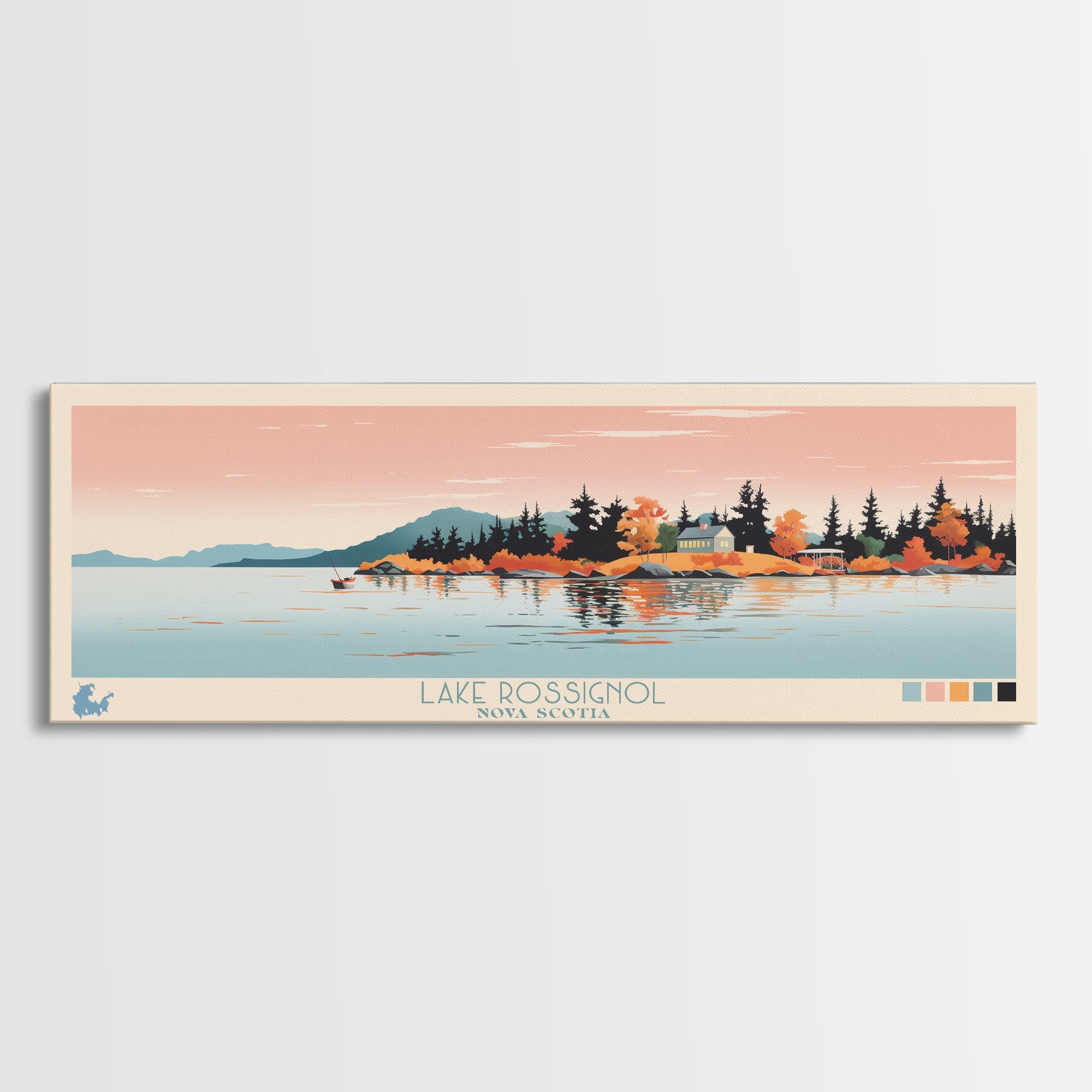 Lake Rossignol Nova Scotia Framed Canvas Print, Panoramic Wall Art, Mi