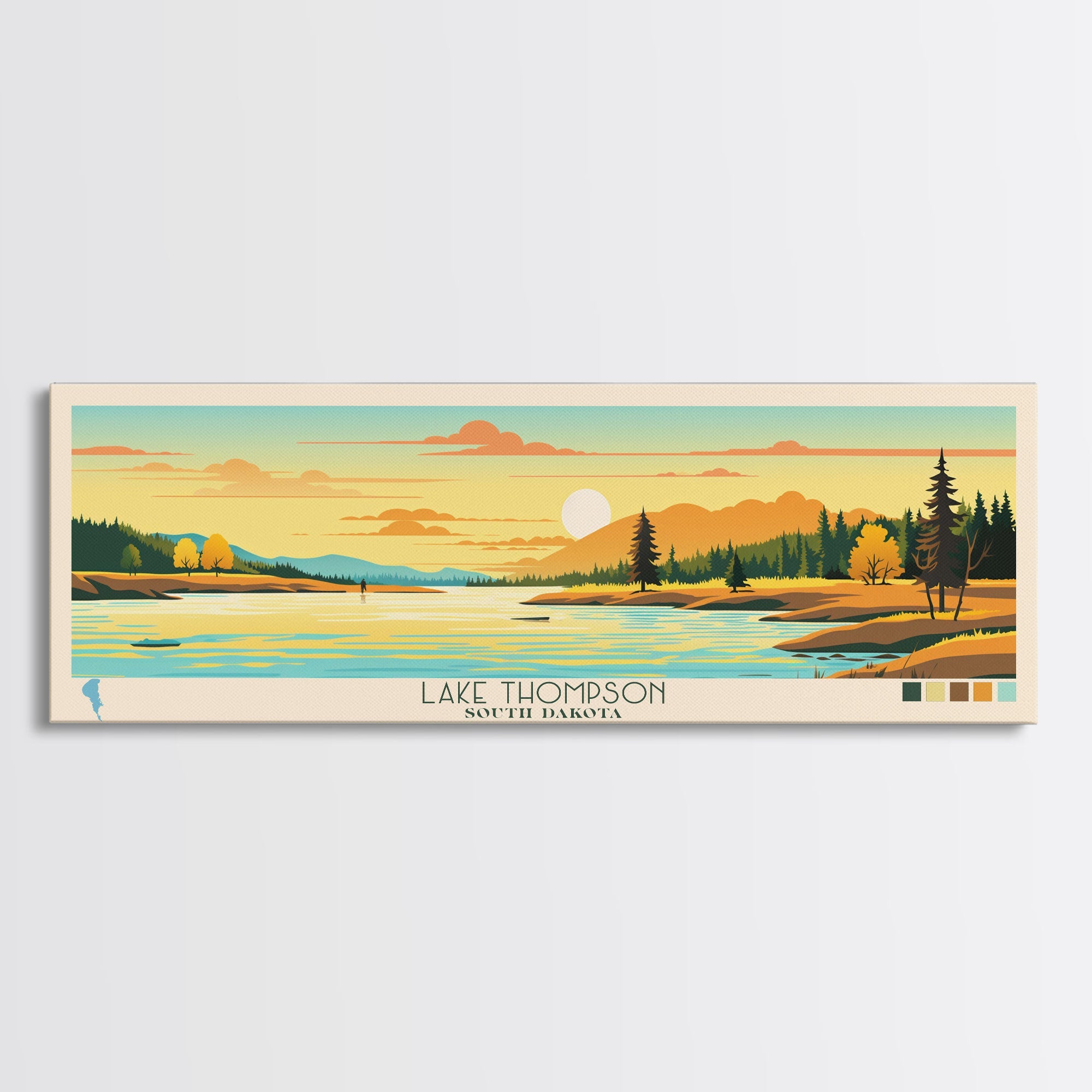 Lake Thompson South Dakota Framed Canvas Print, Panoramic Wall Art, Mi