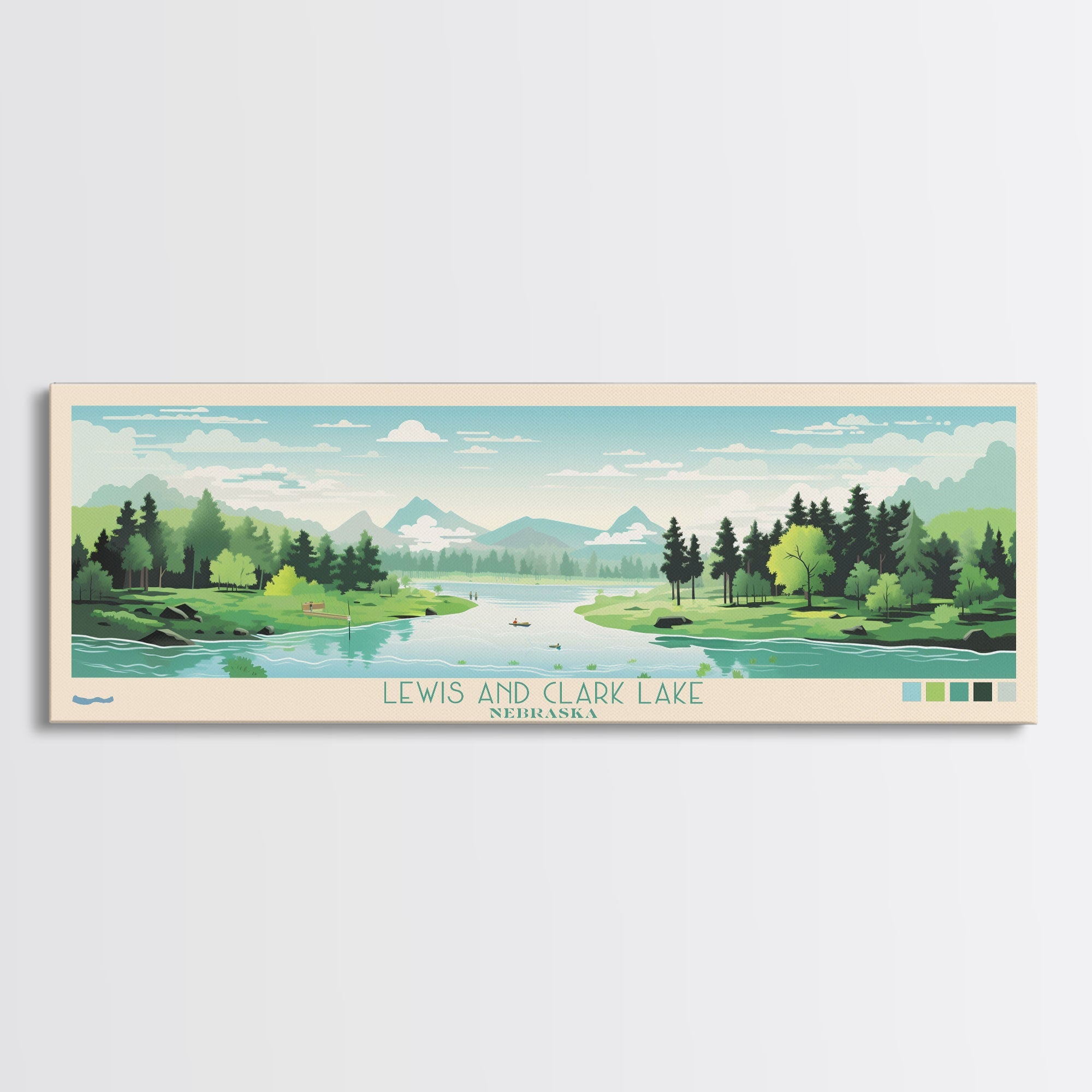 Lewis and Clark Lake, Nebraska Panoramic Wall Art Framed Canvas Print,