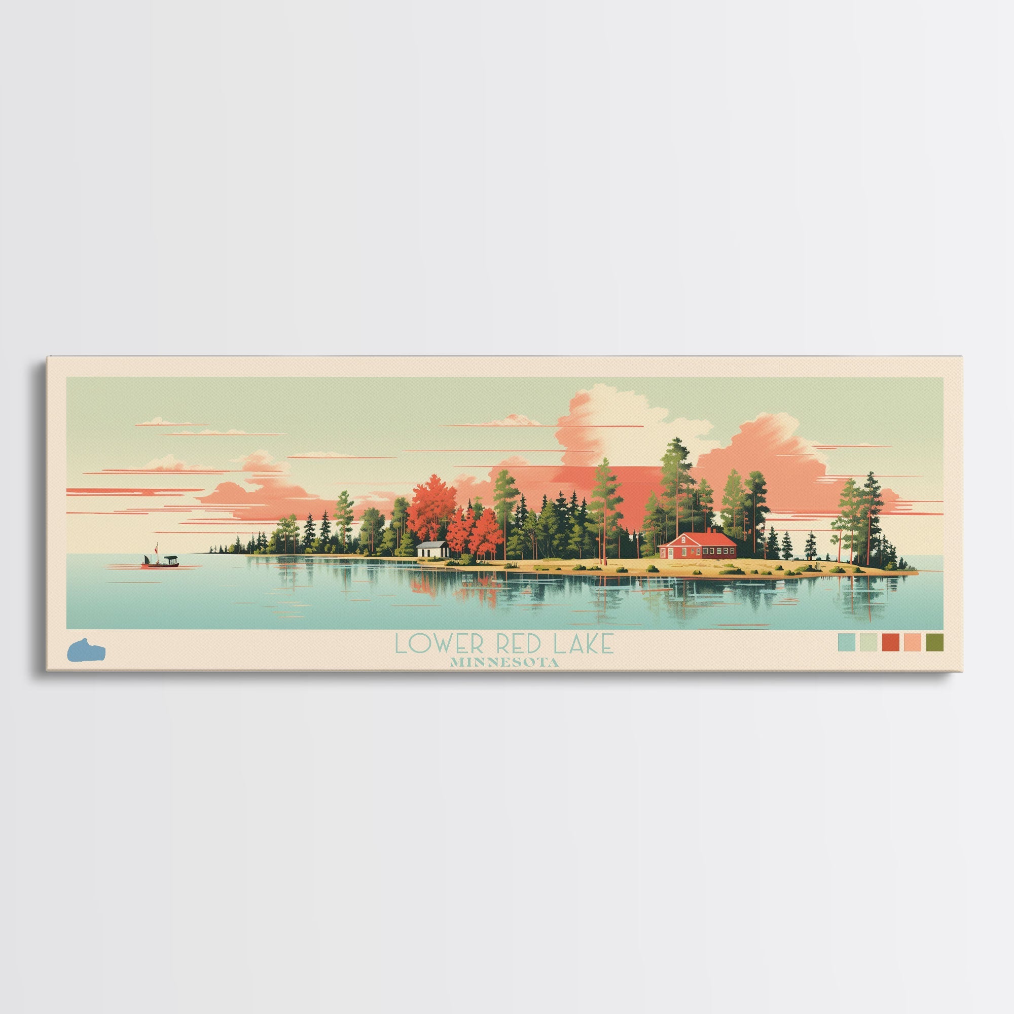 Lower Red Lake, Minnesota Panoramic Wall Art Framed Canvas Print, Midc