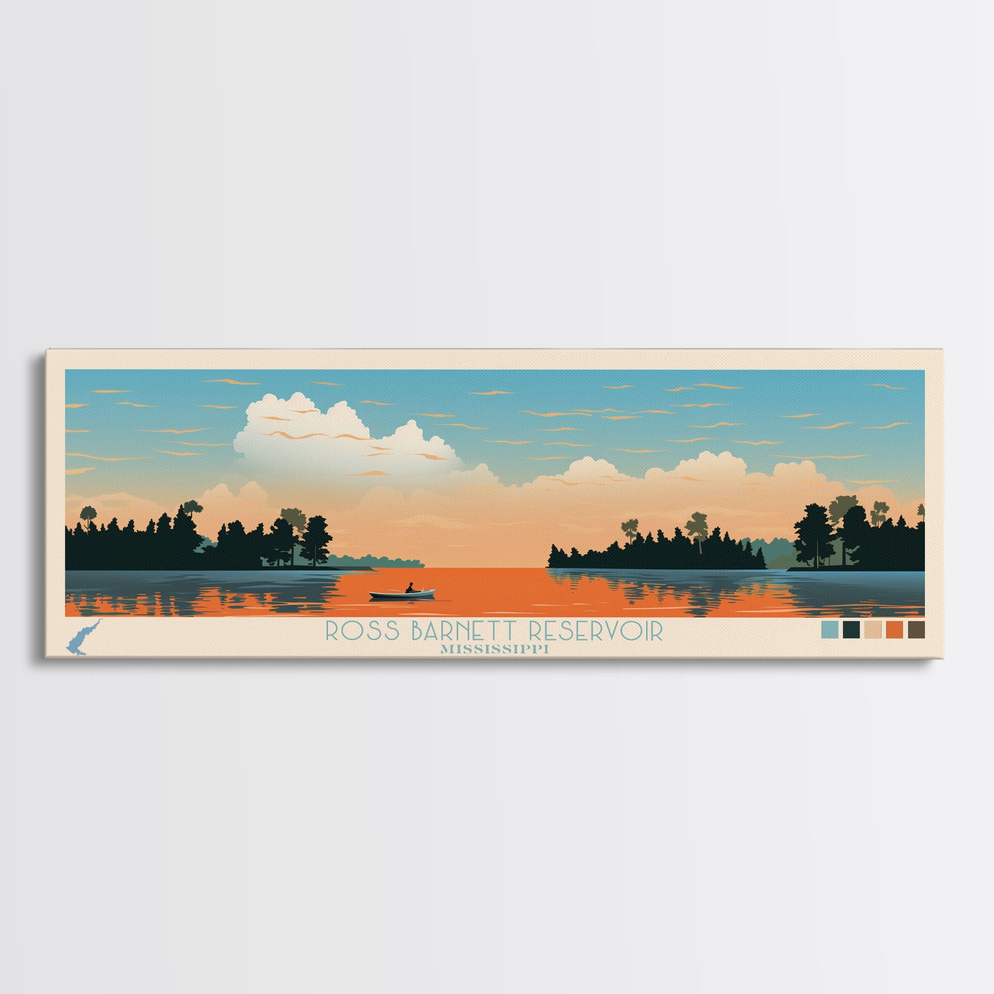 Ross Barnett Reservoir, Mississippi Framed Canvas Print, Panoramic Wal