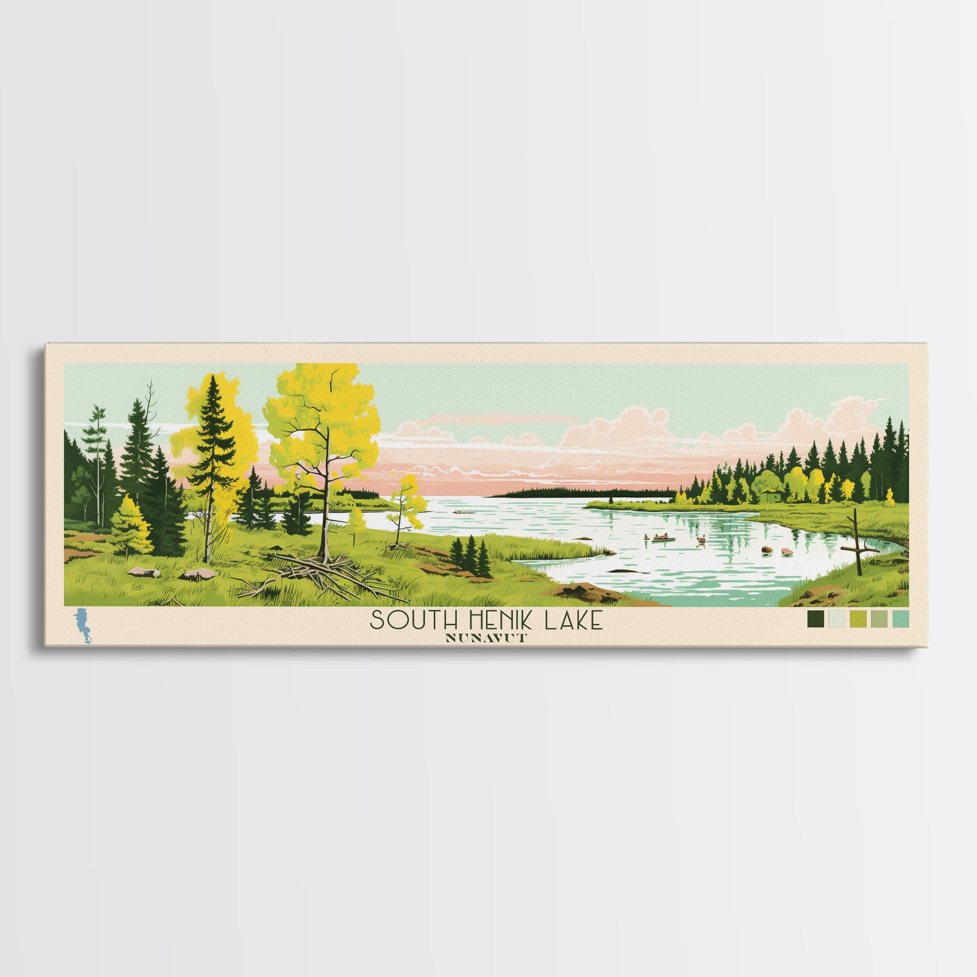 South Henik Lake, Nunavut Framed Canvas Print, Lake House Decor, Midce