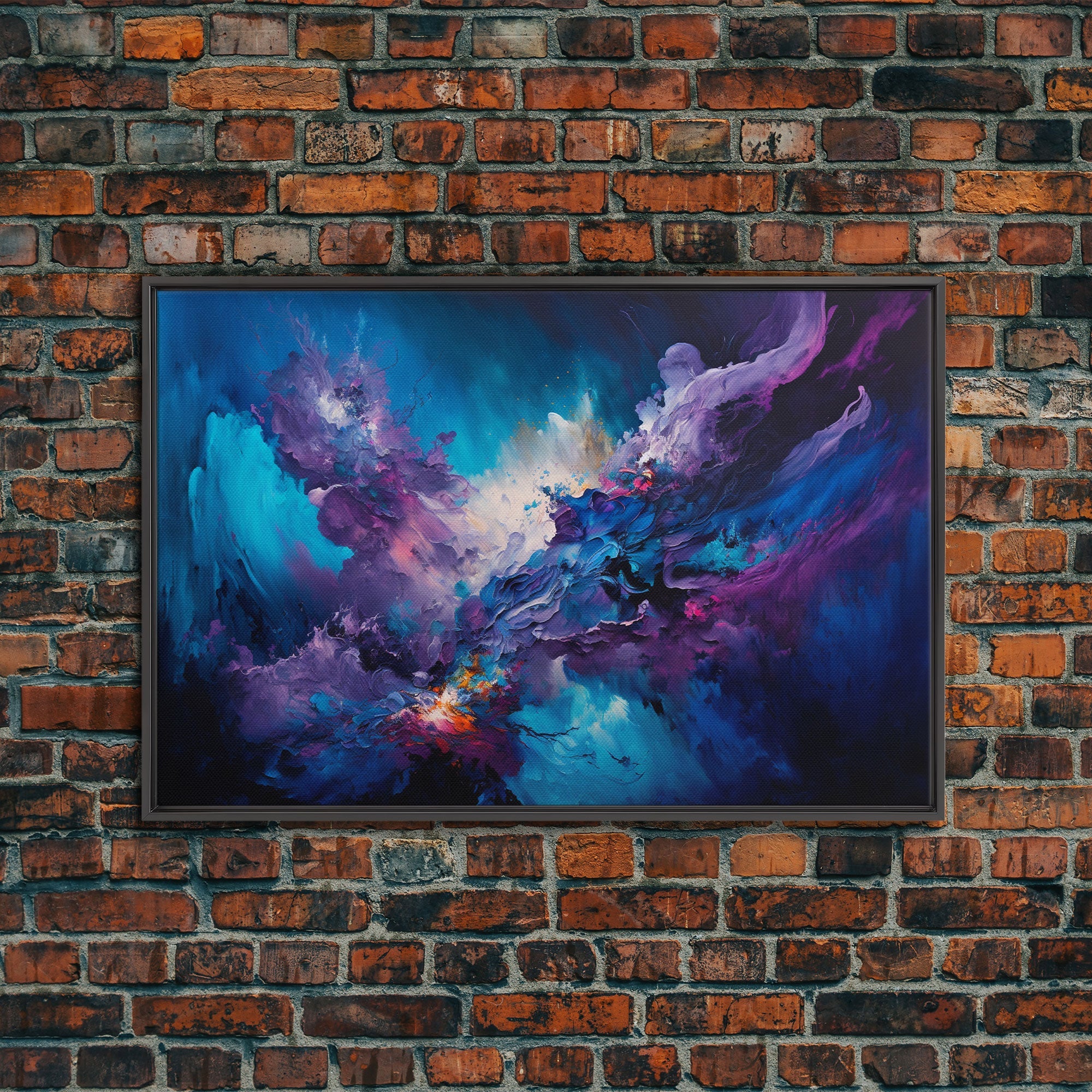 Large Blue and Purple Framed Canvas Print Abstract Art, Extra Large Pa