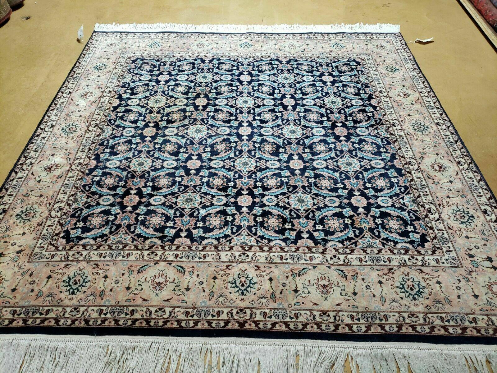 6' X 6' Gorgeous Handmade India Floral Oriental Wool Rug Square Blue C