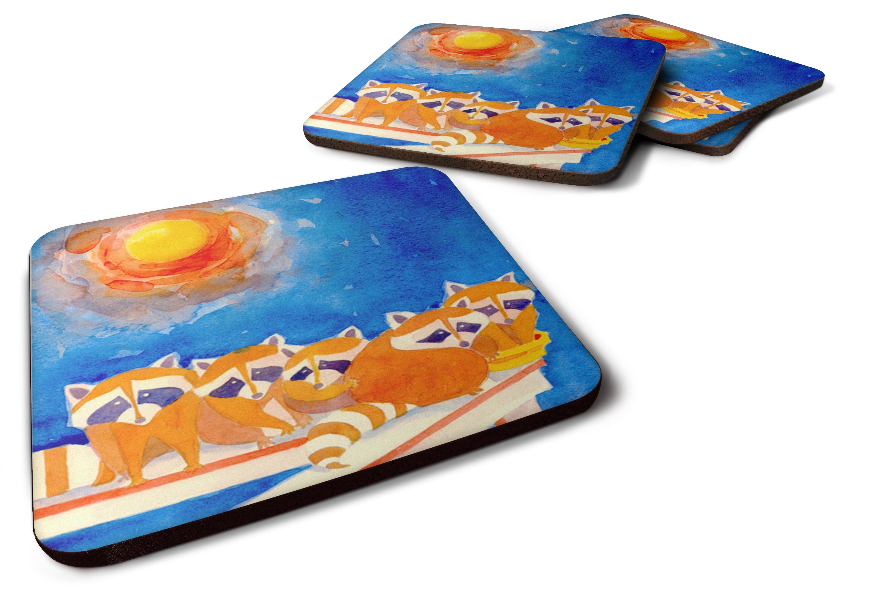 Raccoons on the porch Coasters - Set of 4 Lightweight Foam, Absorbent