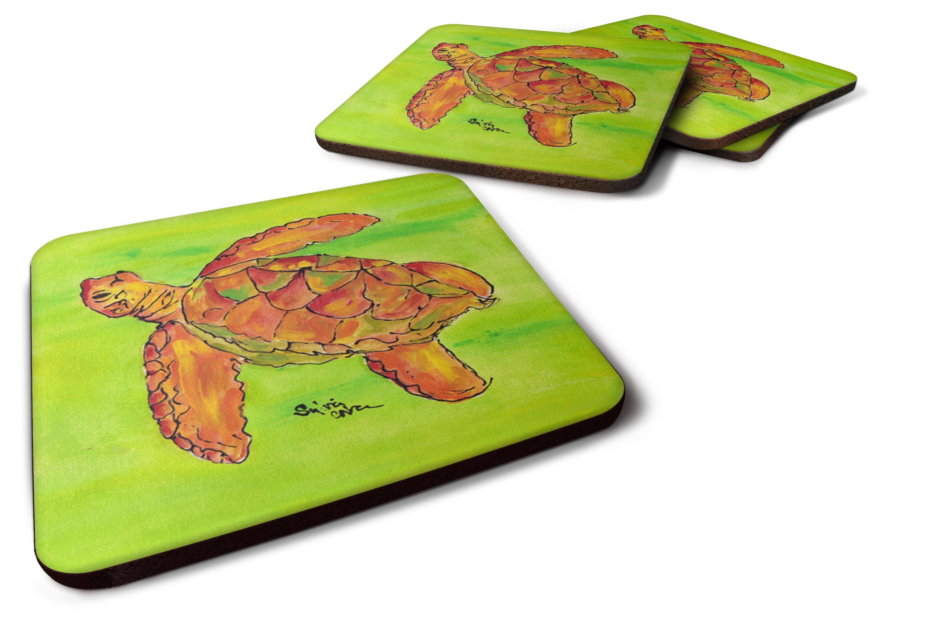 Turtle Coasters - Set of 4 Lightweight Foam, Absorbent Drink Coasters