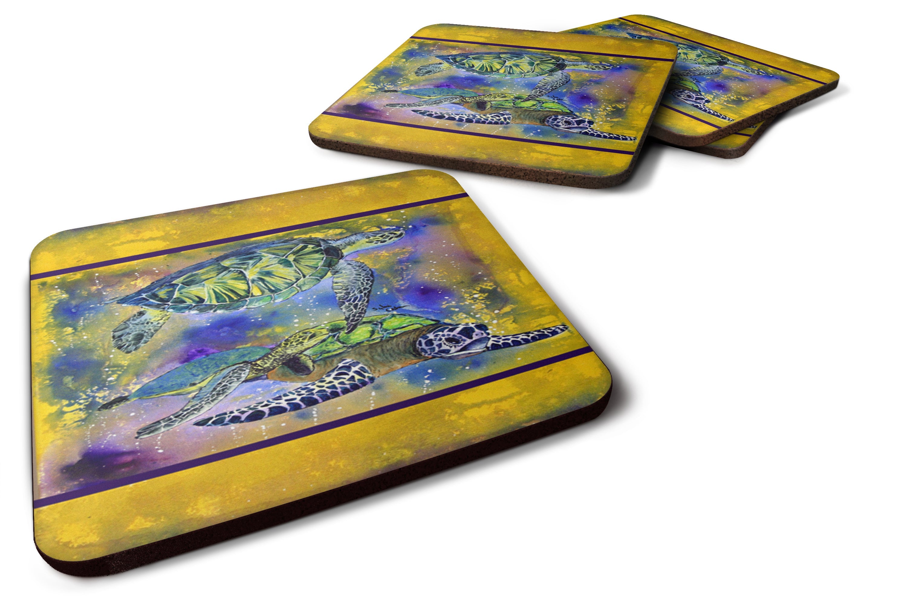 Turtle Coasters - Set of 4 Lightweight Foam, Absorbent Drink Coasters