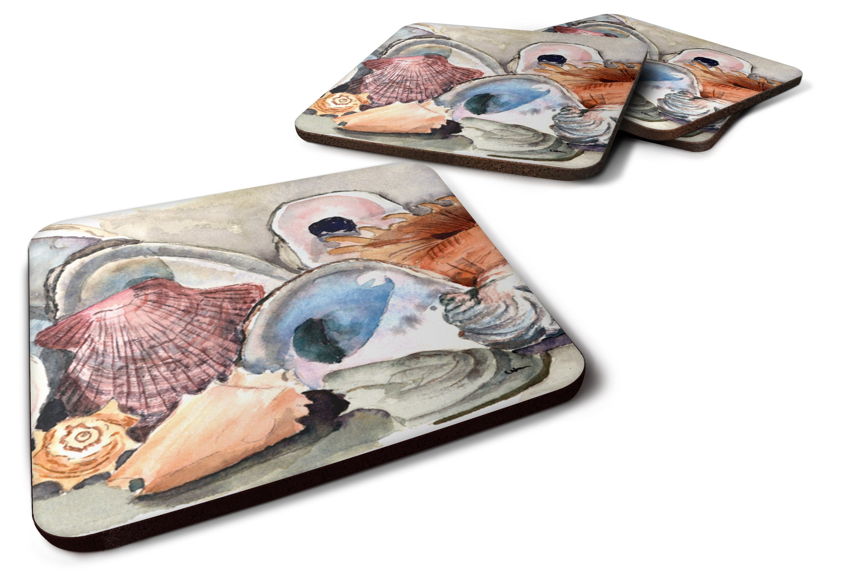 Sea Shells Coasters - Set of 4 Lightweight Foam, Absorbent Drink Coast