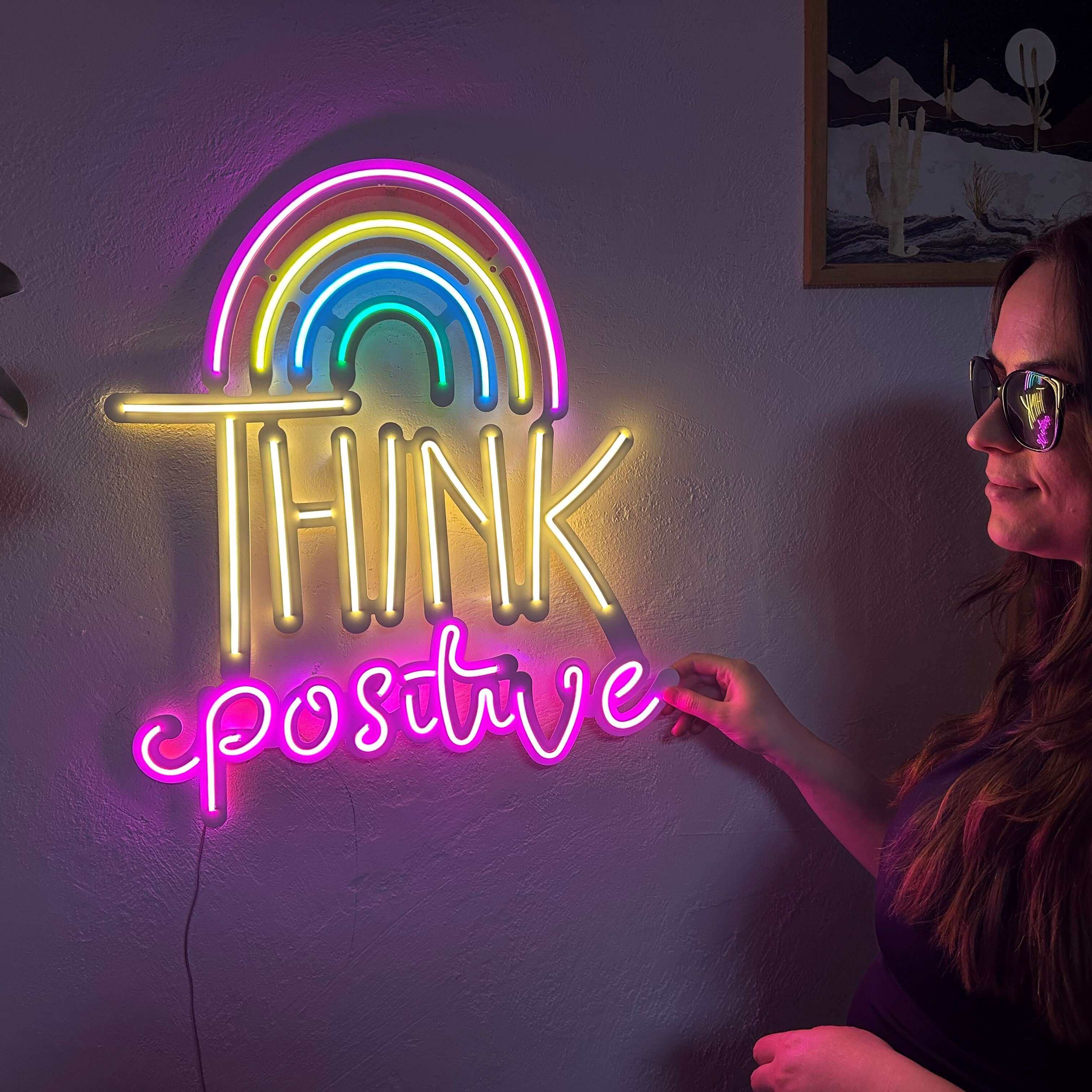 Think Positive Neon Sign, Neon Metal Wall Decor