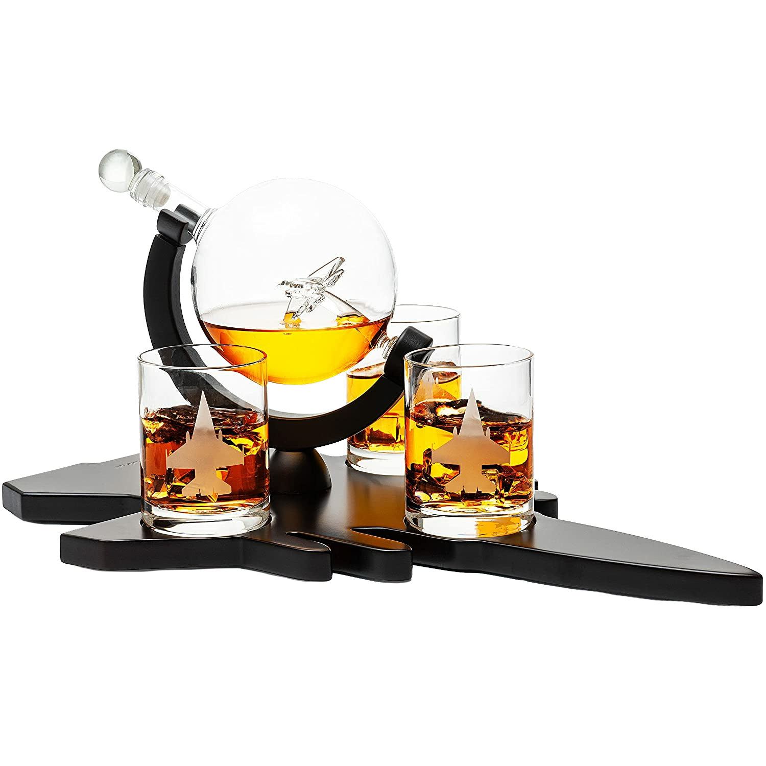 Fighter Jet Wine & Whiskey Decanter Set F16, F15, F18, F22 with 3 Glas