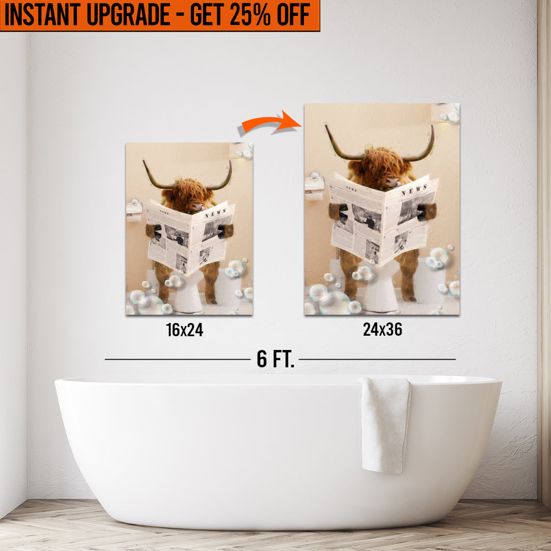 Upgrade Your 24x16 Inches 'Highland Cow Reading Newspaper' Canvas To 3