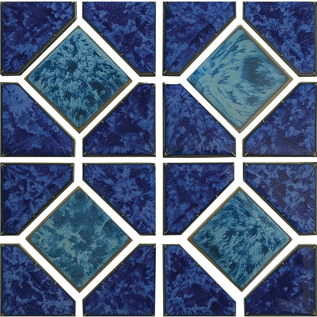 Aquatica Pacific Blue Akron Porcelain Mosaic Tile 12"x12" - Diamond Re