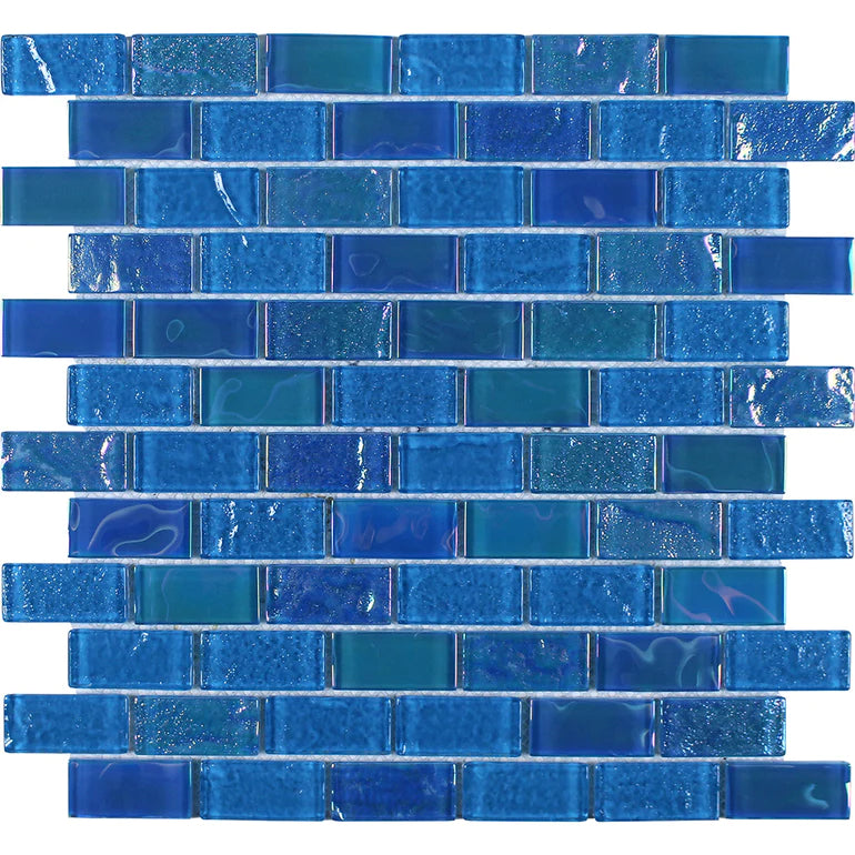 Aquatica Turquoise 1"x2" Glass Mosaic Tile 12"x12" - Mercury Collectio