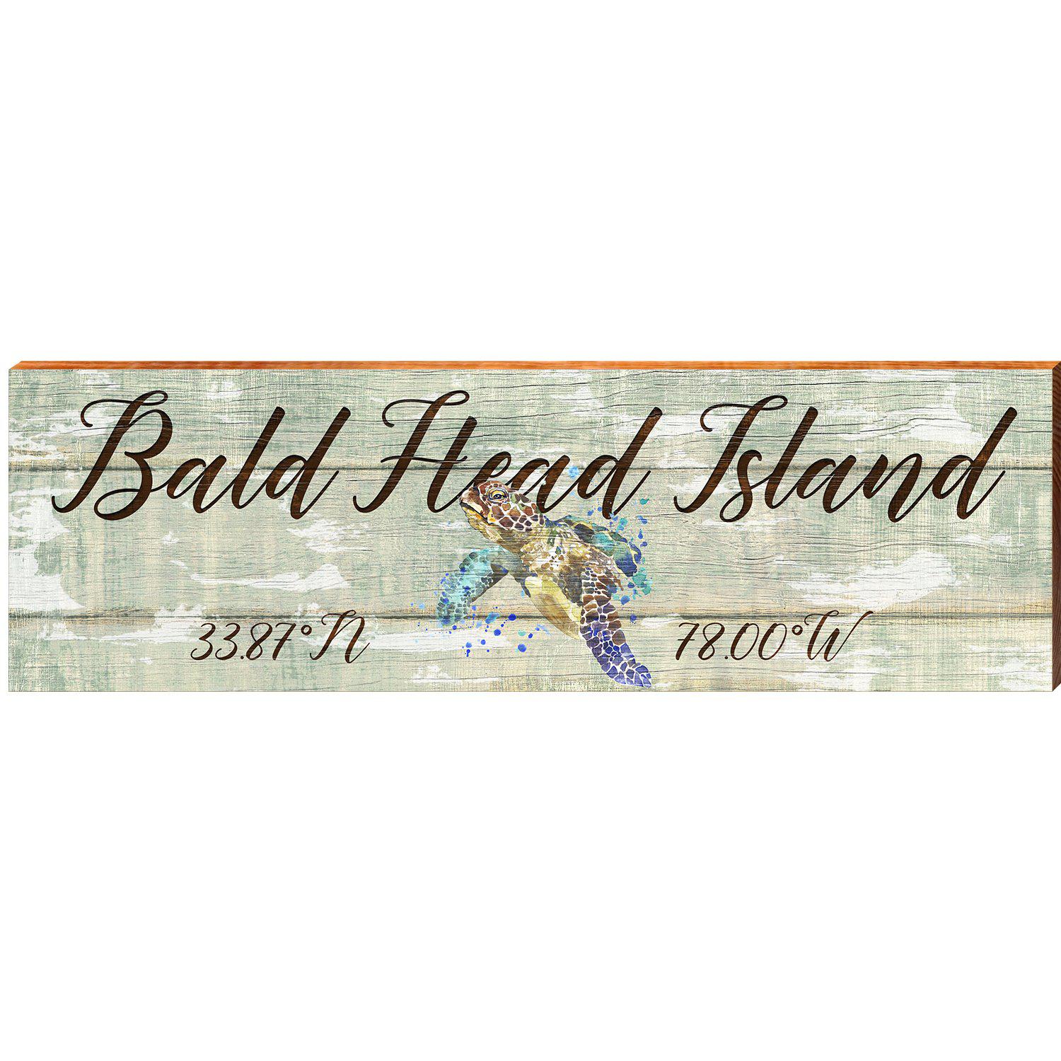Bald Head Island Watercolor Sea Turtle Tan Latitude Longitude | Wall A