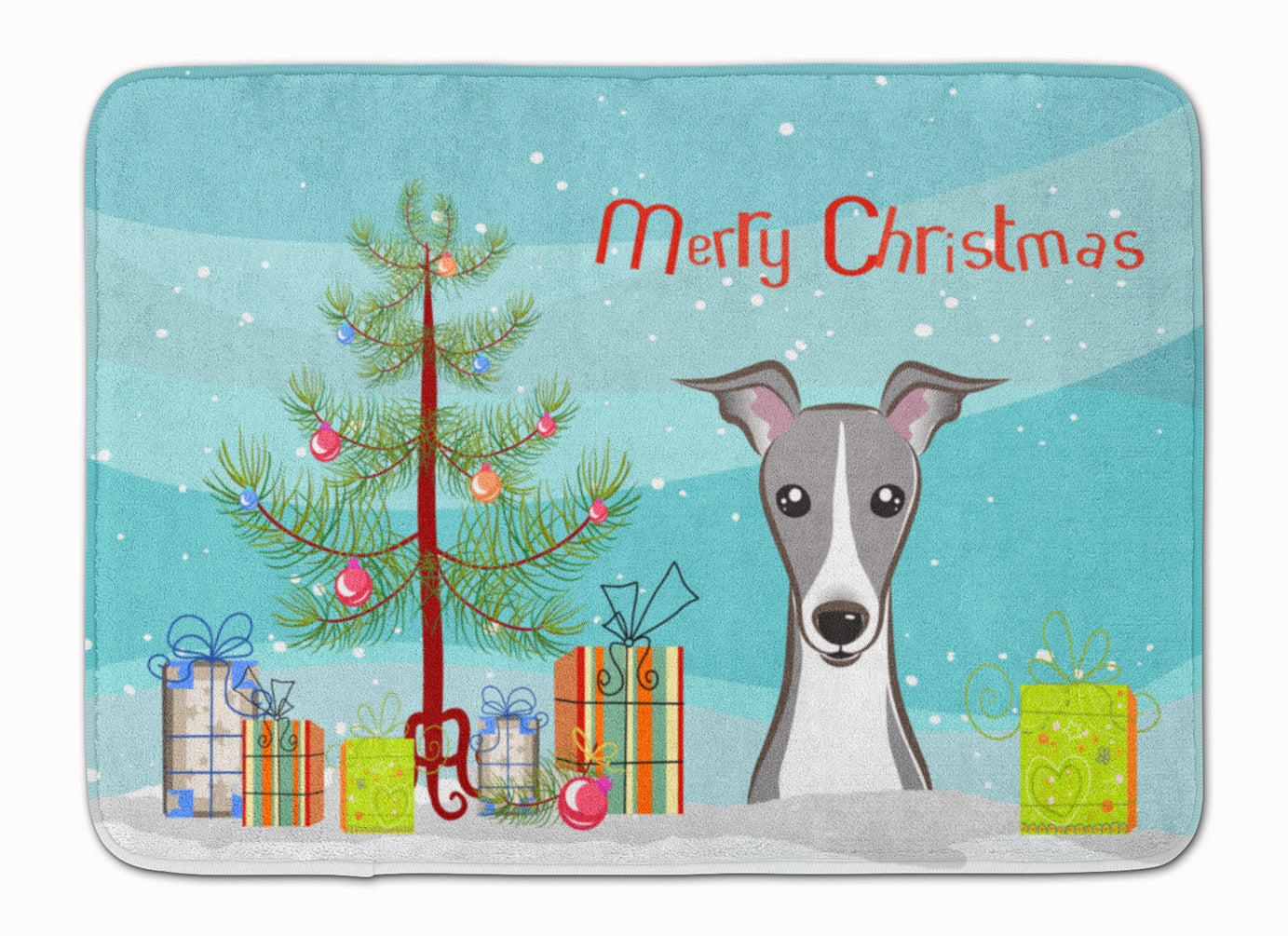 Christmas Tree and Italian Greyhound Machine Washable Memory Foam Mat