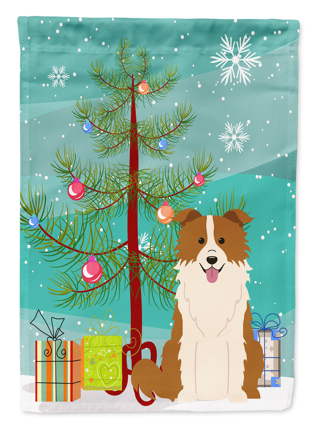 Merry Christmas Tree Border Collie Red White Garden Flag - Outdoor Dec
