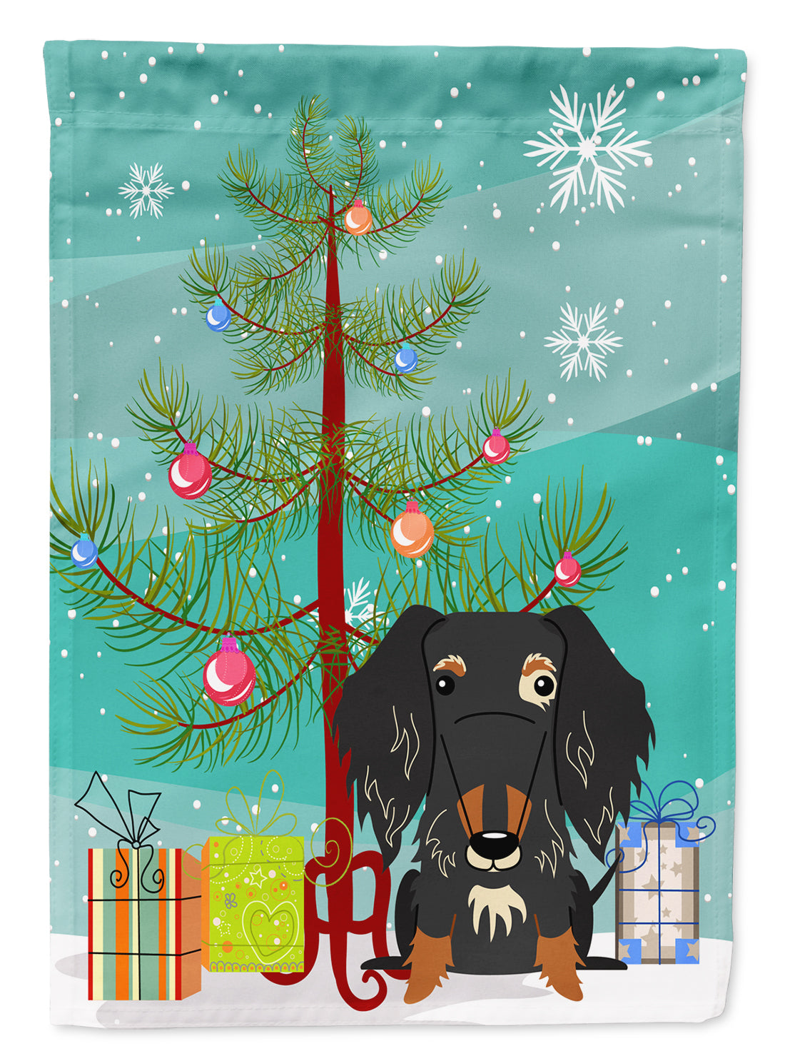 Merry Christmas Tree Wire Haired Dachshund Dapple Garden Flag - Outdoo