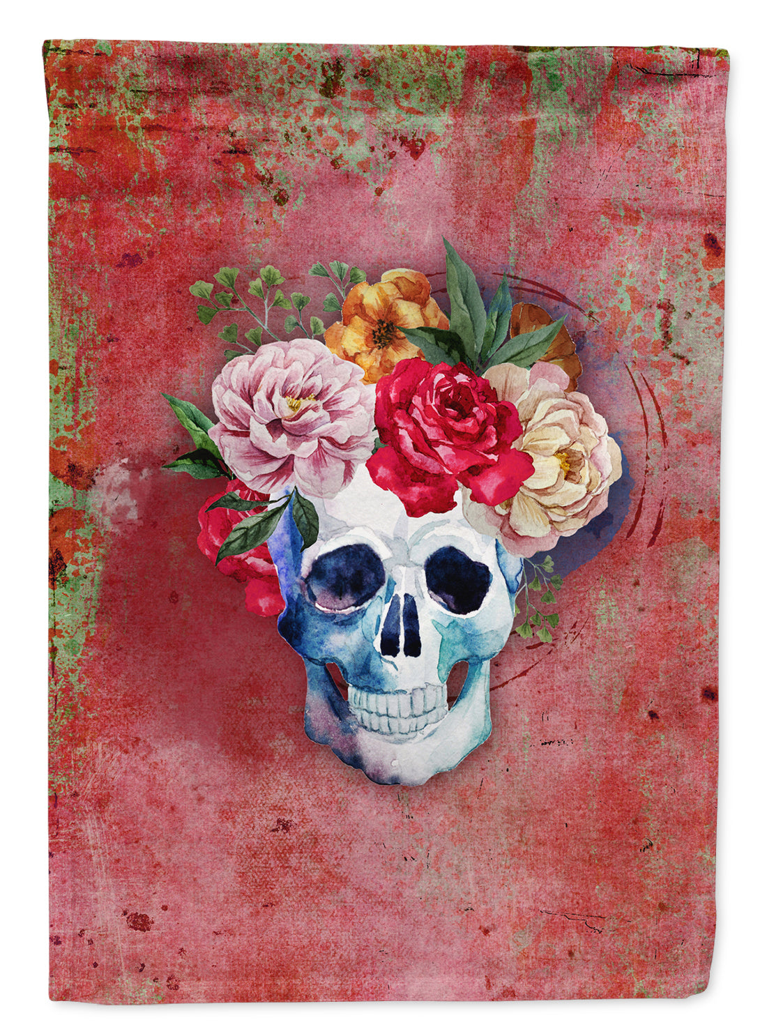 Day of the Dead Red Flowers Skull Garden Flag - Outdoor Decorative Yar