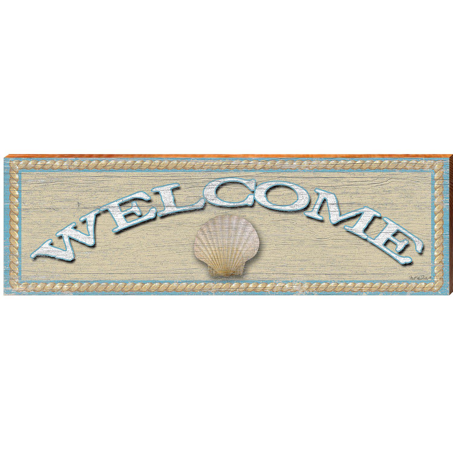 Welcome Sea Shell Cream | Wall Art Print on Real Wood