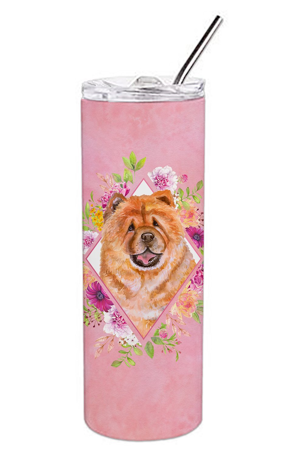 Chow Chow #1 Pink Flowers Double Walled Stainless Steel 20 oz Skinny T