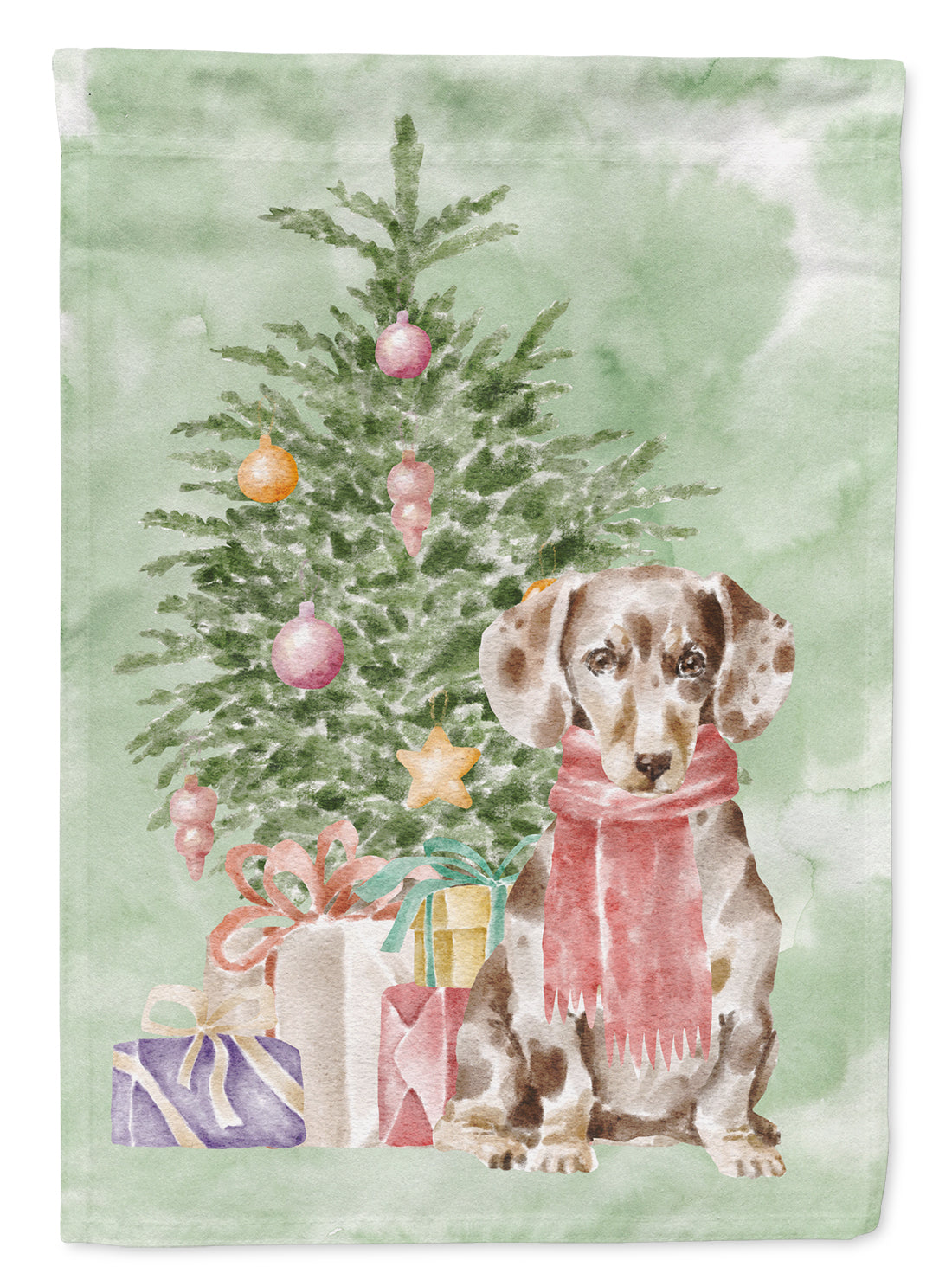 Christmas Dachshund Chocolate Piebald Dapple Garden Flag – Decorative