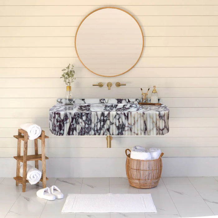 Calacatta Viola Marble Wall-mount Bathroom Vanity Ribbed Textured Fron